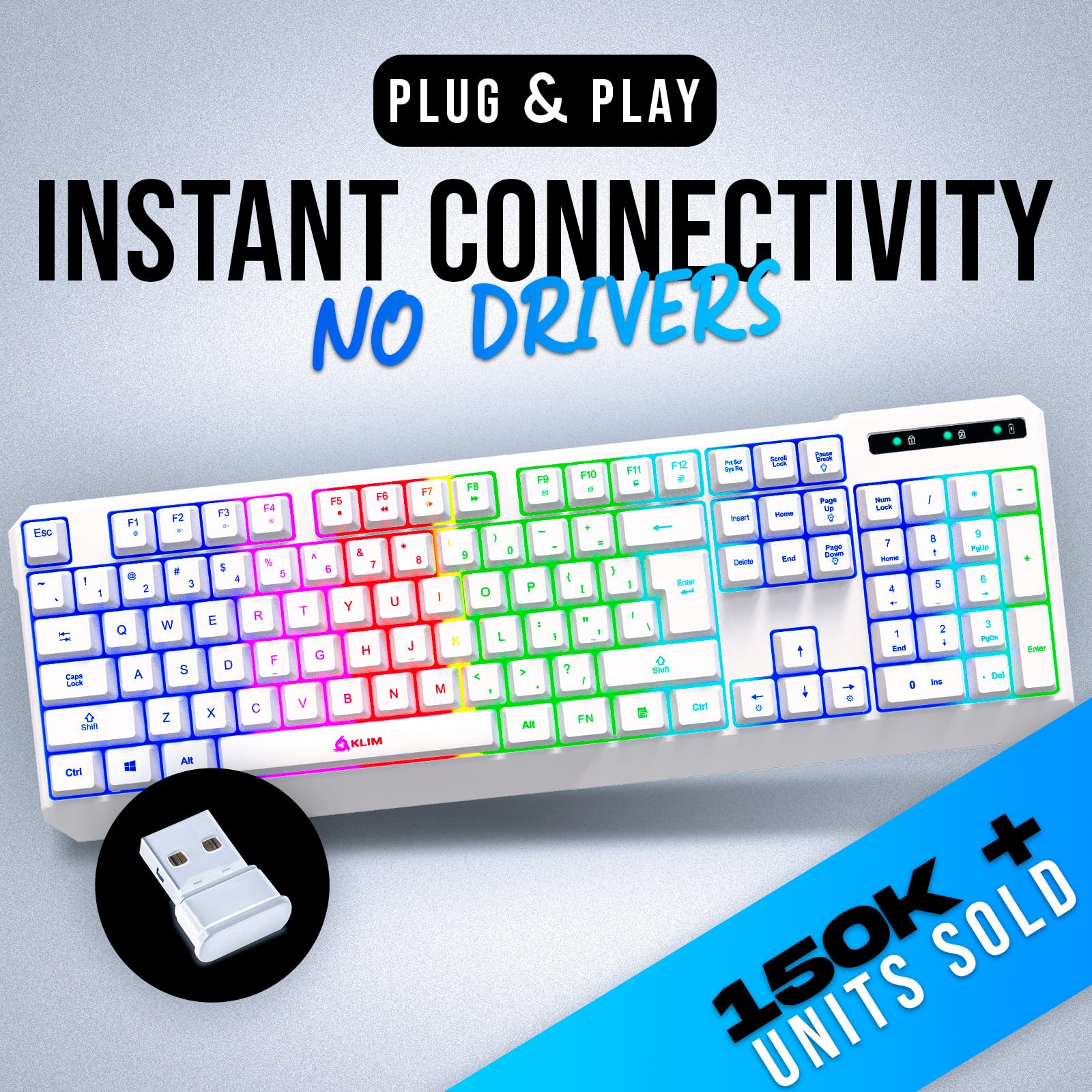 Mua KLIM Chroma White Wireless Keyboard – RGB Backlit, Rechargeable ...