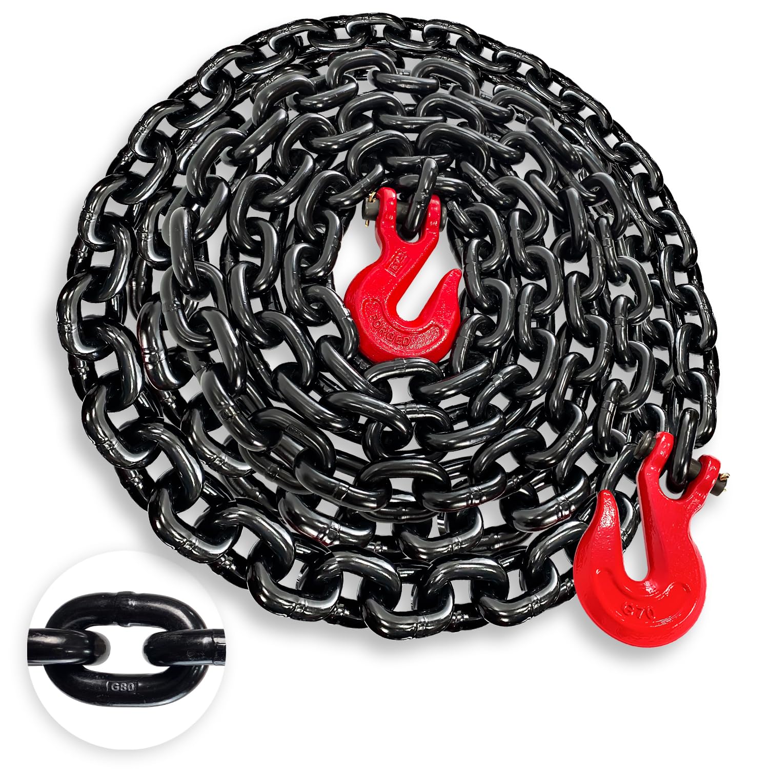 YATOINTO G80 Transport Binder Chain 1/2 In x 20Ft Chain with Red Clevis ...