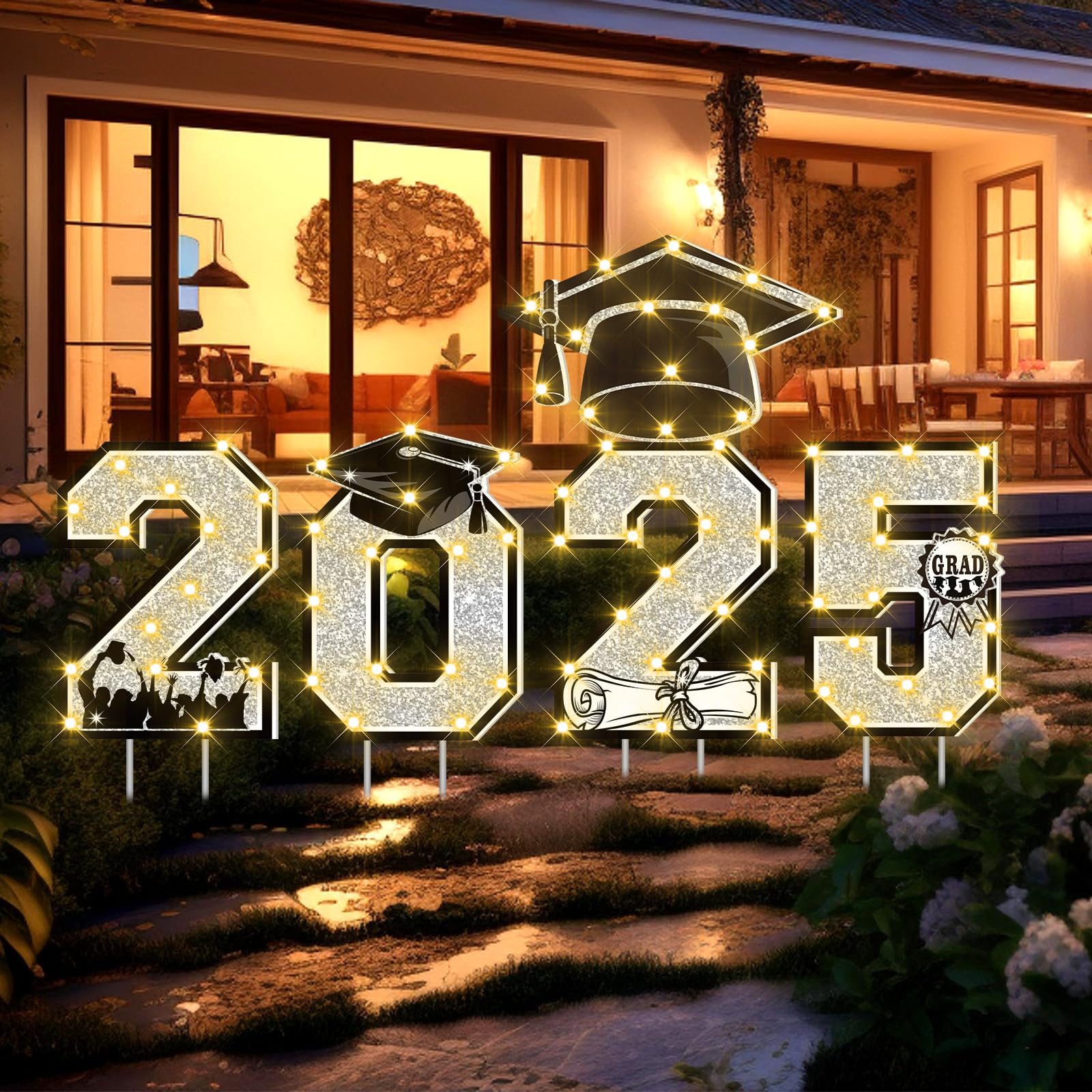 Yalikop 5 Pcs Graduation Yard Sign Decorations 2025 with LED String ...