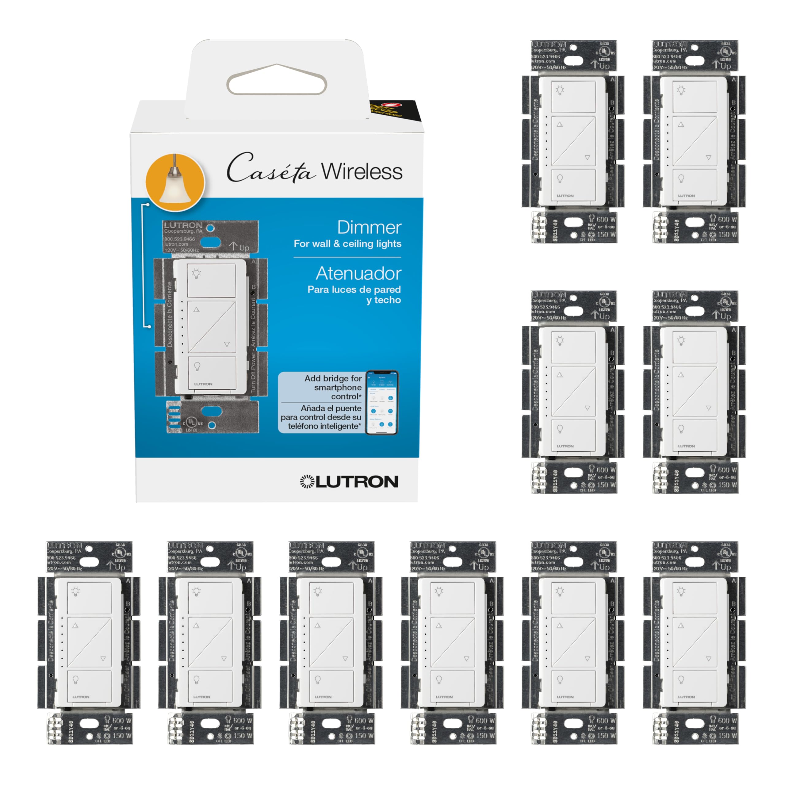 Lutron Caseta Original Smart Dimmer Switch (Lutron Smart Hub Required), for LED Lights, 150 Watt ...