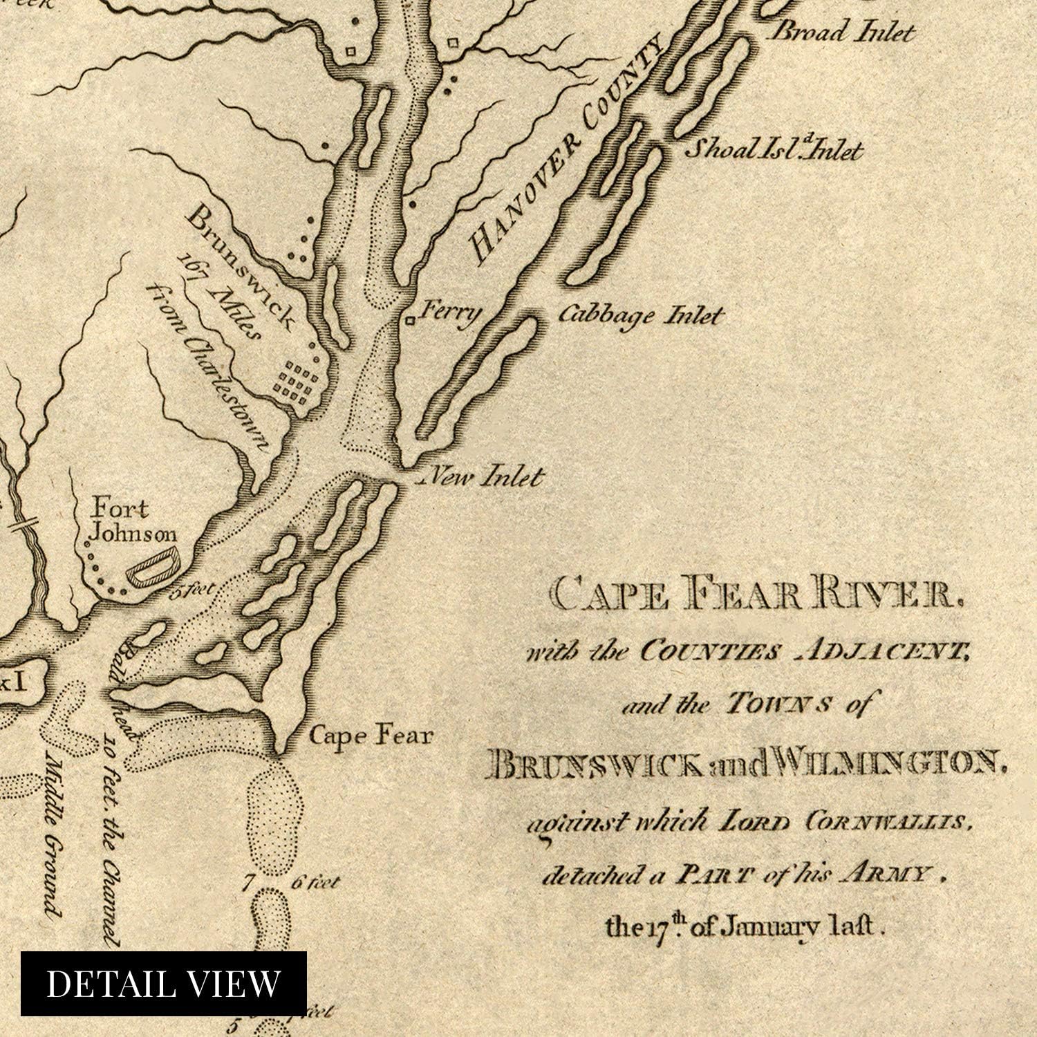 1781 Cape Fear River Region Map - Vintage Cape Fear River Region Wall ...