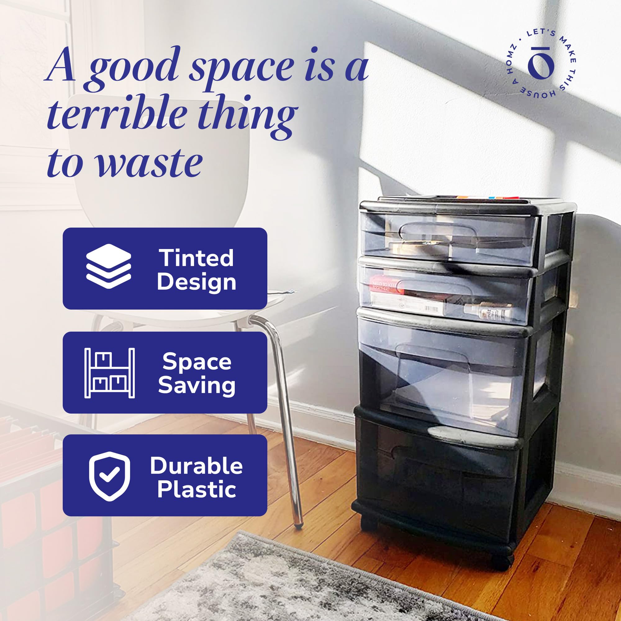 Mua Homz Tall Solid Versatile 4 Plastic Drawer Storage Home Rolling ...