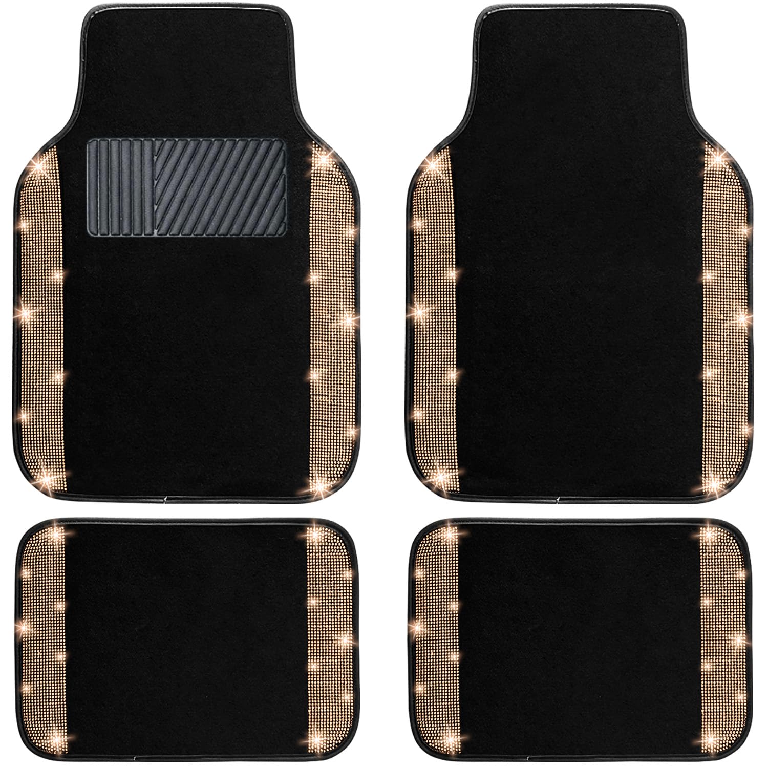 NBTEPEM Gold Bling Car Floor Mats Full Set, Universal Fit Most Cars,SUV ...