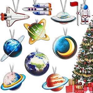 Amazon.com: 30 Pcs Outer Space Wood Hanging Ornaments Christmas ...