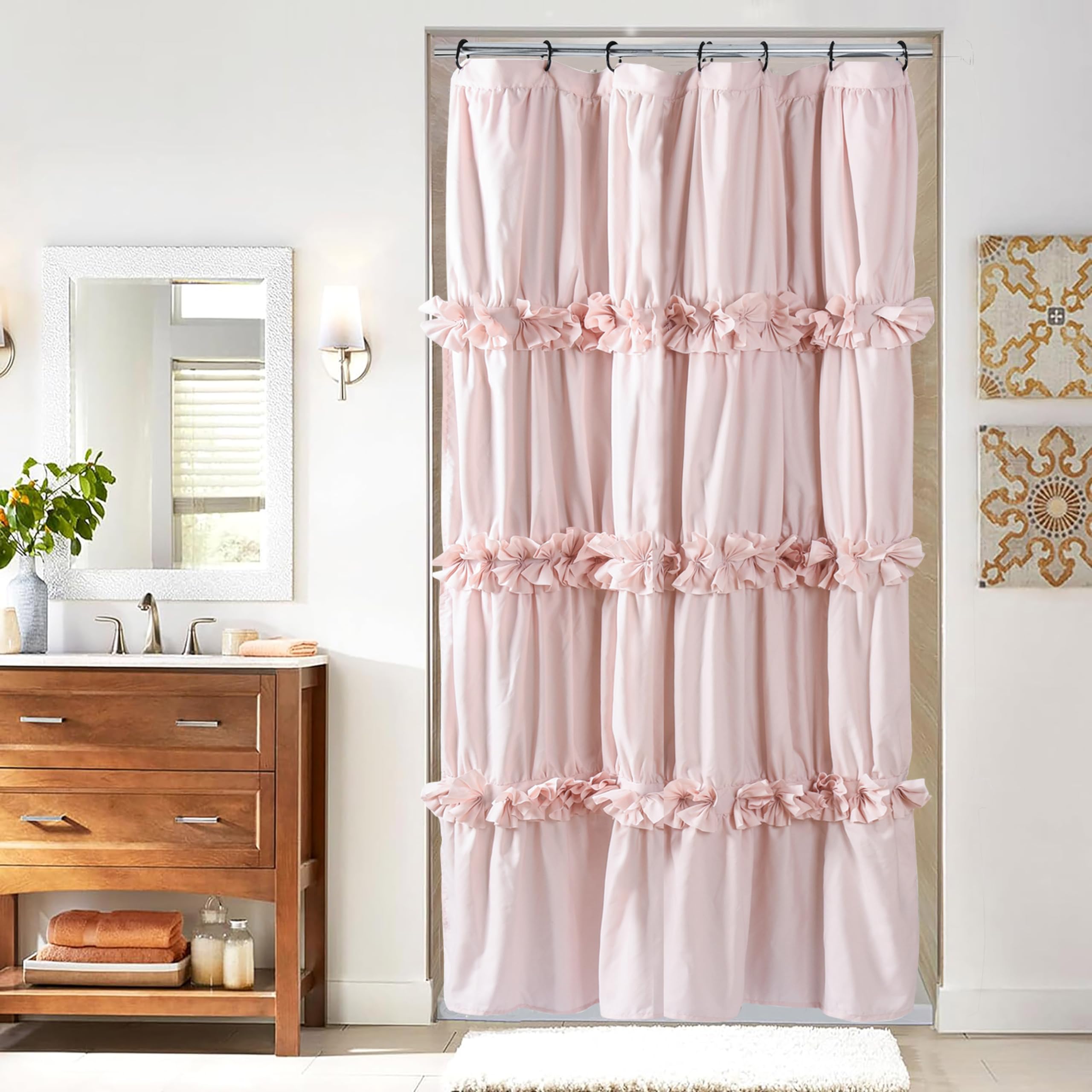 Homechoice Decor Peach Small Stall Ruffle Shower Curtain 36" W x 72" H ...