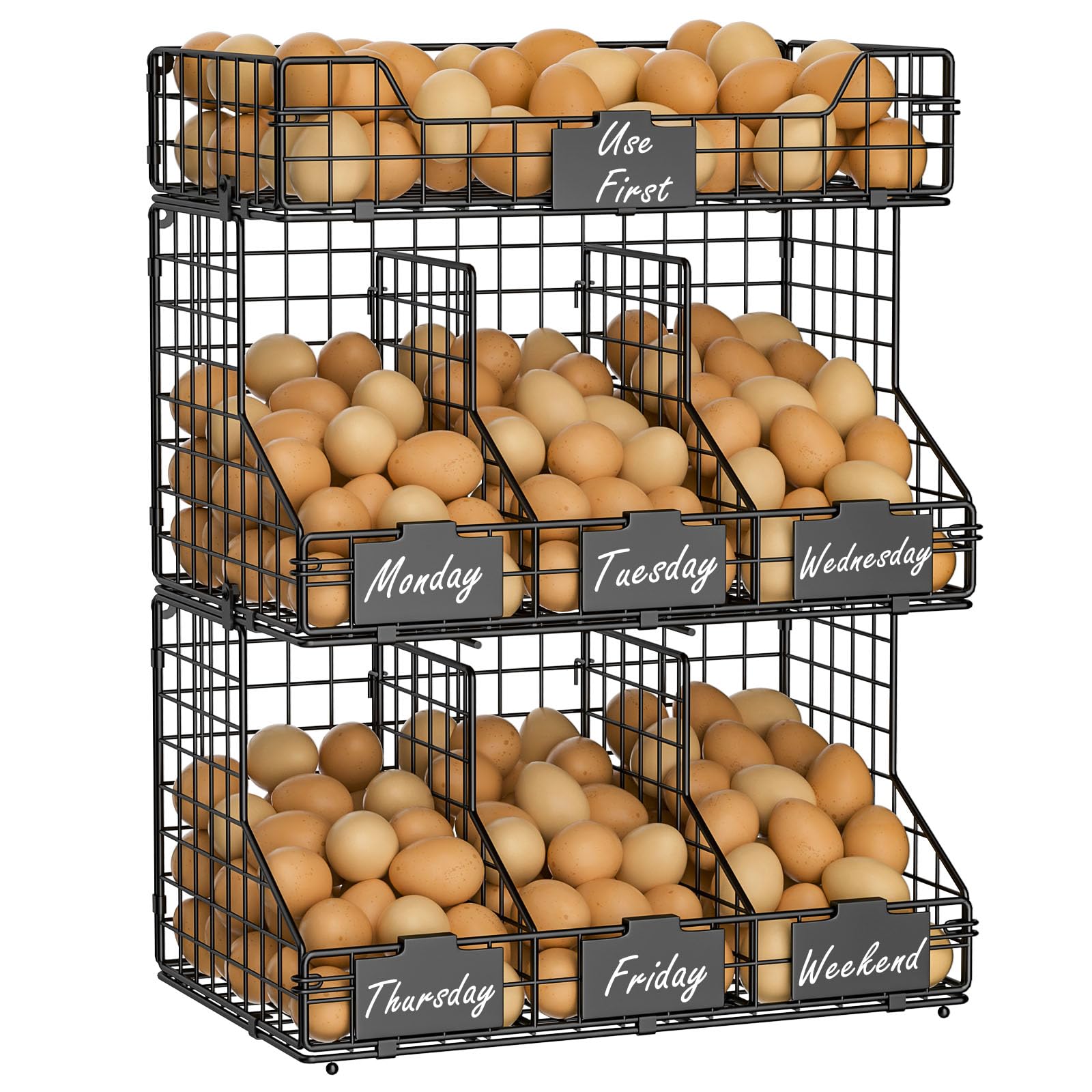 X-cosrack Fresh Egg Holder Countertop, 3 Tier Egg Rack with 4 Dividers ...