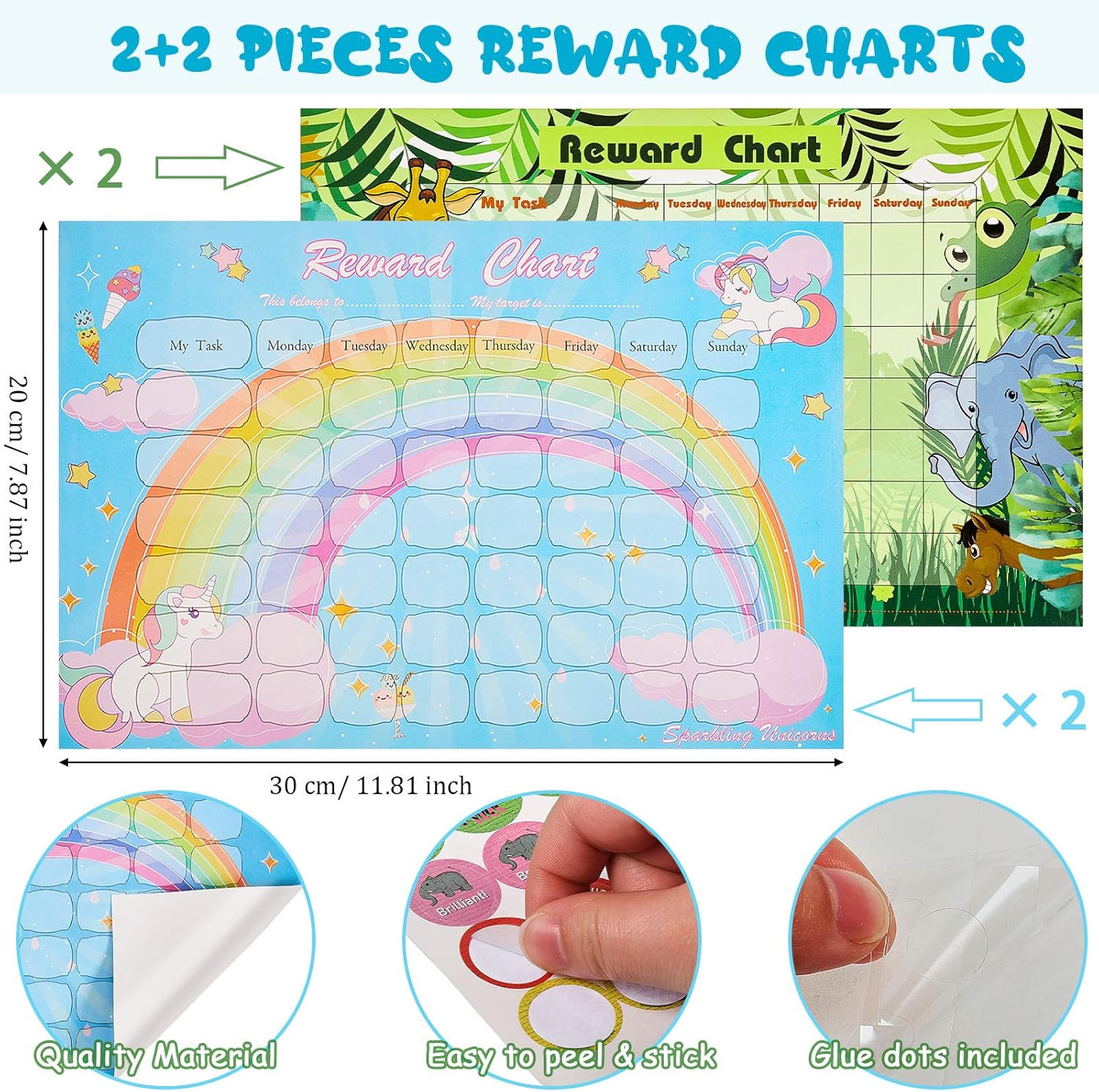 Zonon 8 Pieces Reward Chart with Stickers Includes 2 Pieces Jungle ...