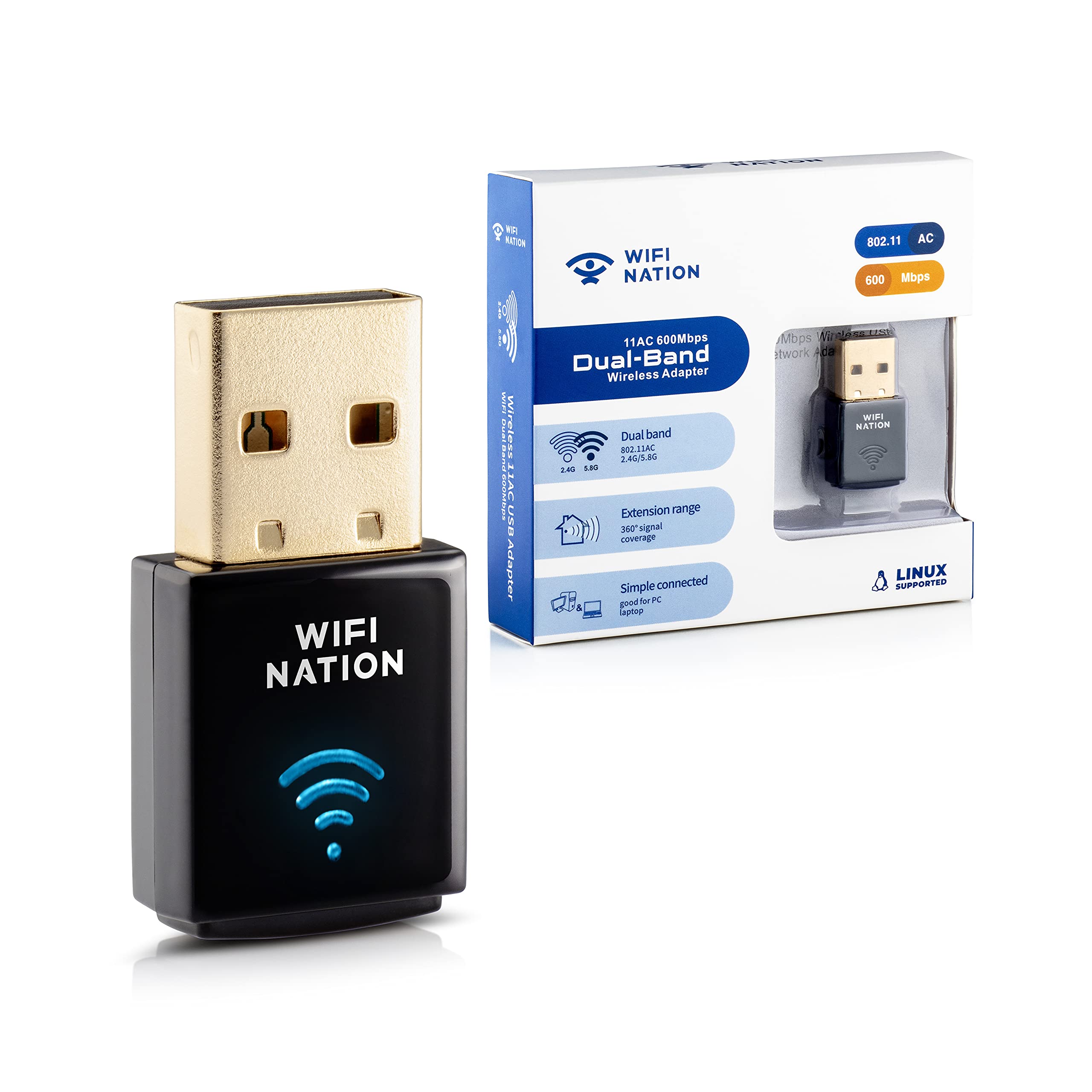 WiFi Nation® WiFI Dongle Mini 802.11ac AC600 USB Wifi adapter, chipset ...