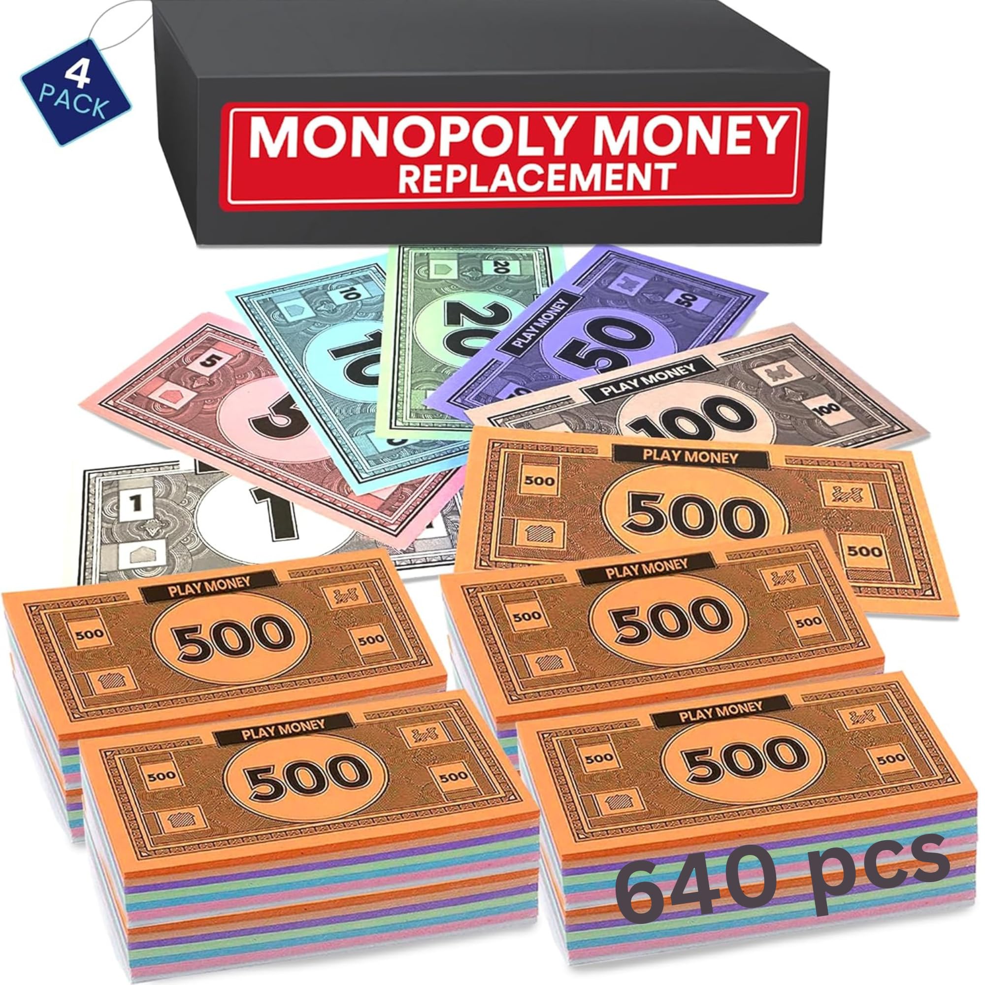 Monopoly Money Replacement Play Money 160 Sheets Total in Mixed Colors ...
