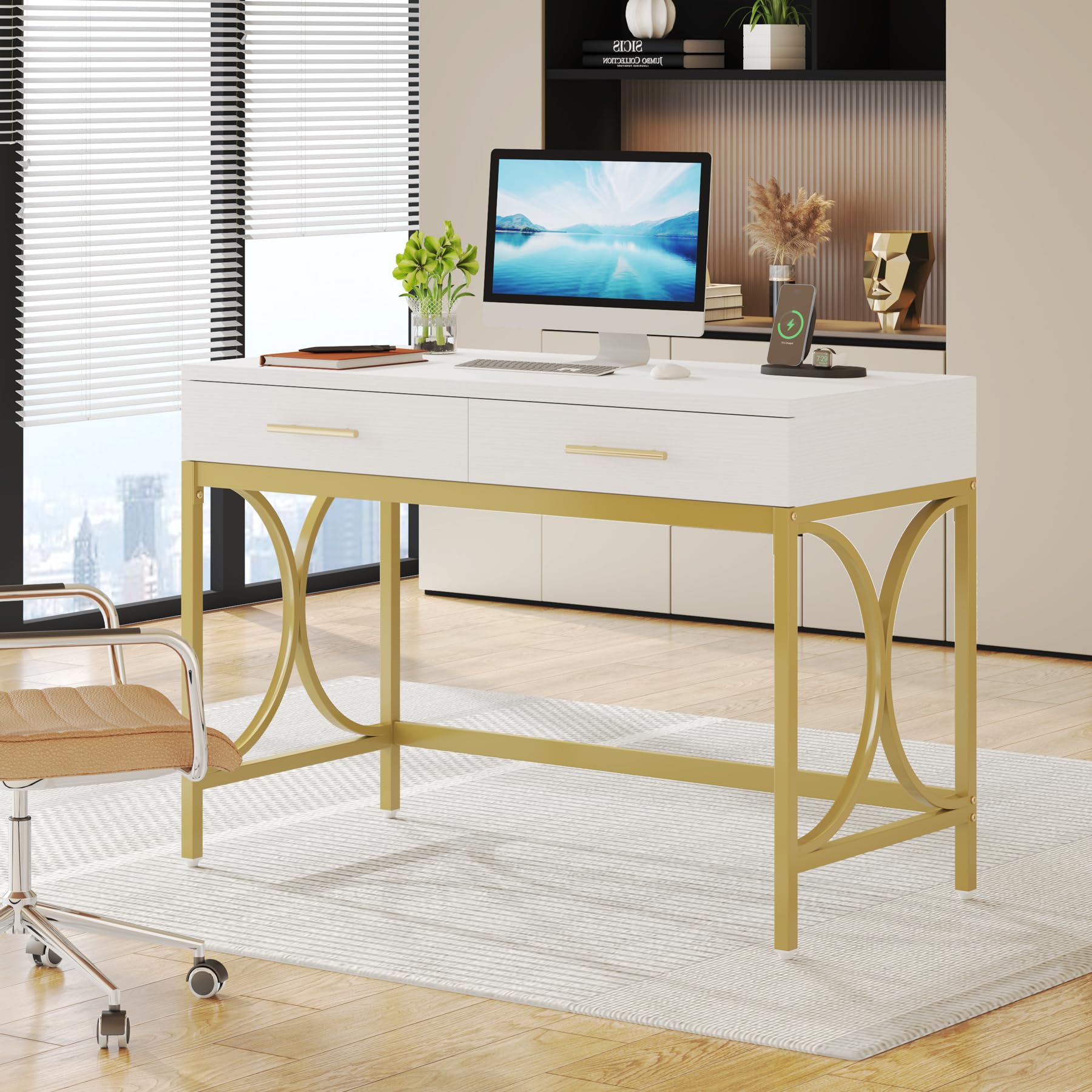 Tribesigns Modern Computer Desk with 2 Drawers, 41 Inches Study Writing ...