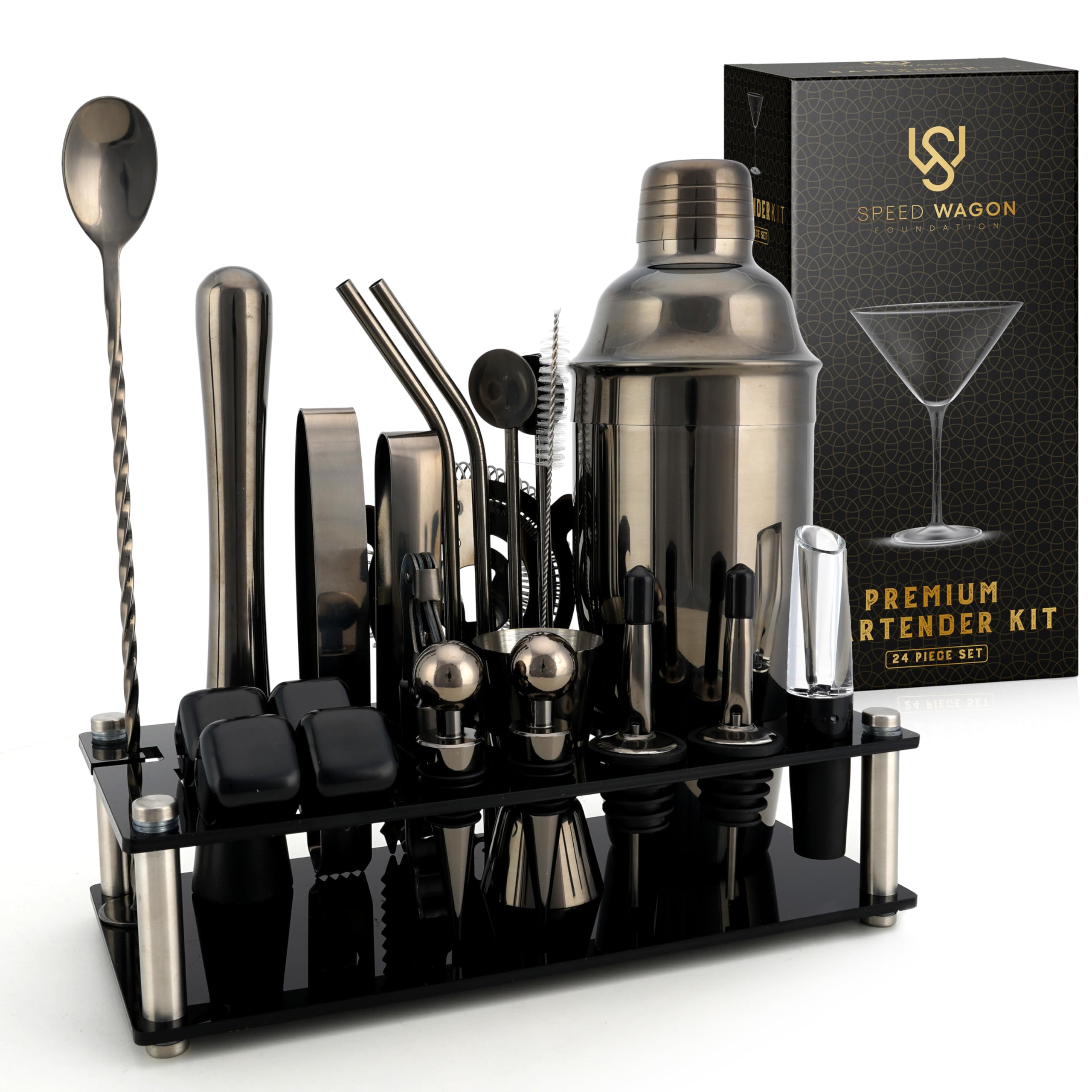 Mixology Bartender Kit – 24 Piece Gun Metal Cocktail Shaker Set w/Stand ...
