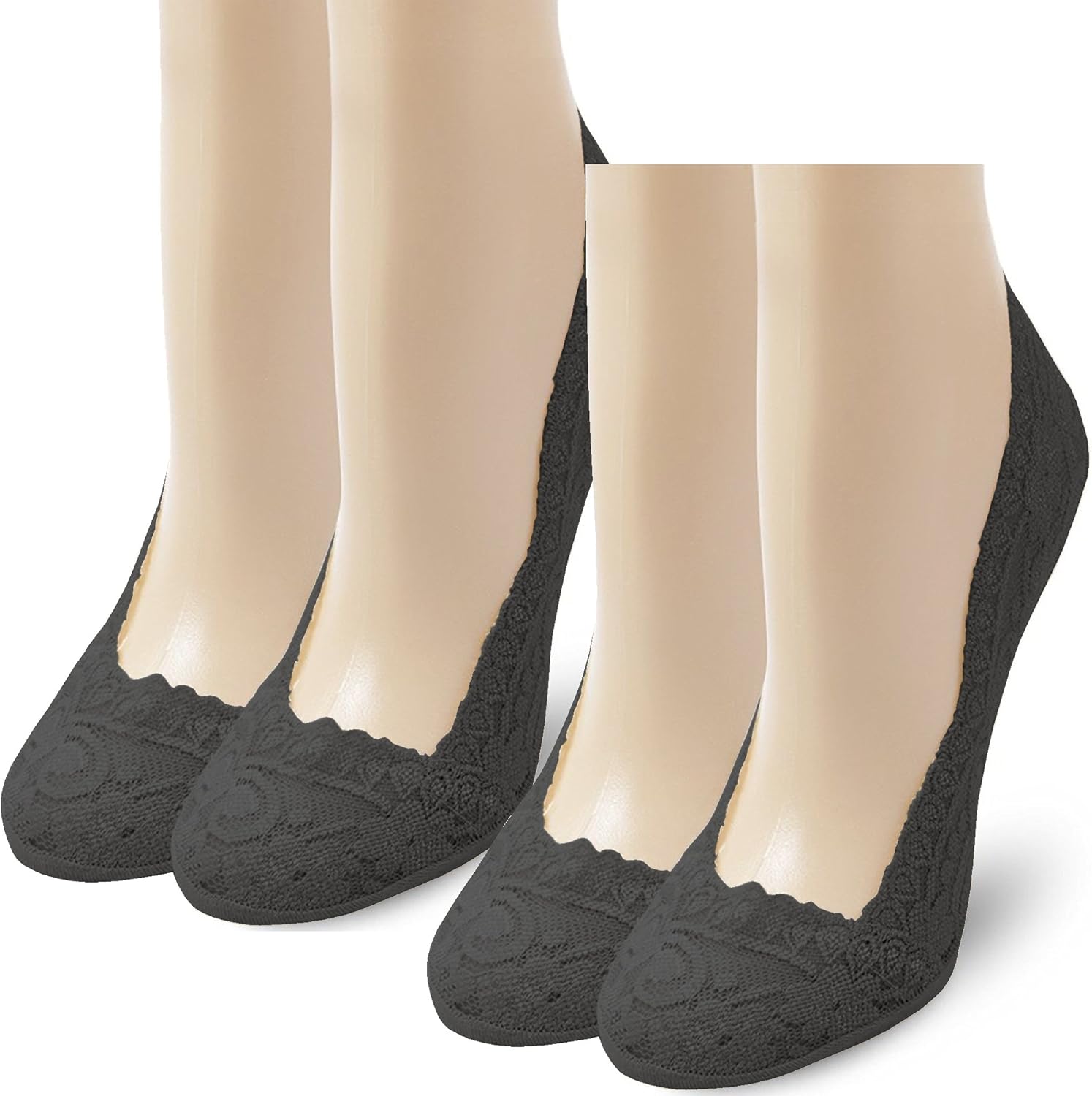 Silky Women's Deluxe Anti-Slip Floral Lace Footlets Liners (4 Pair Pack ...