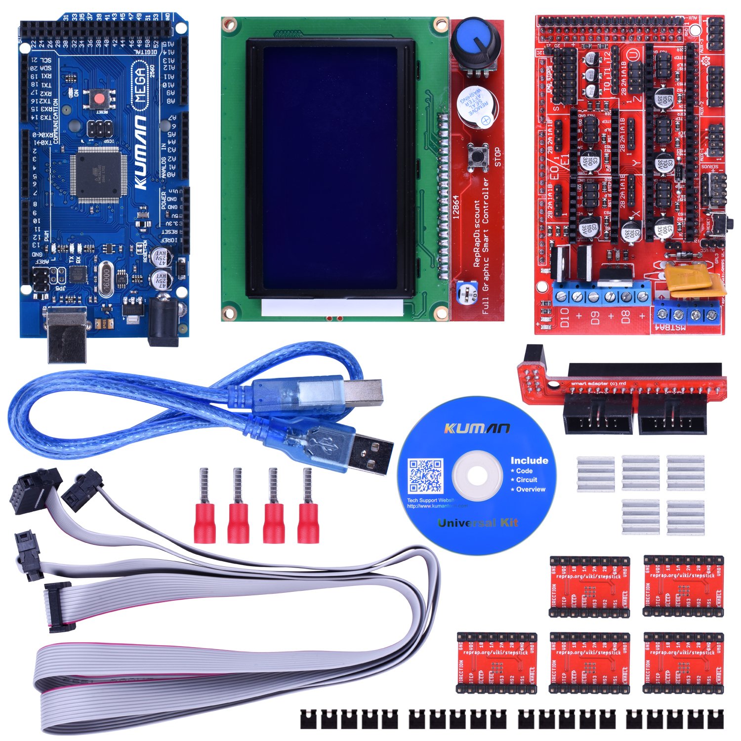 kuman 3D Controlador de Impresora Kit para Starter Kit de Mega 2560 R3 Arduino +RAMPAS 1,4 + + 5 ...