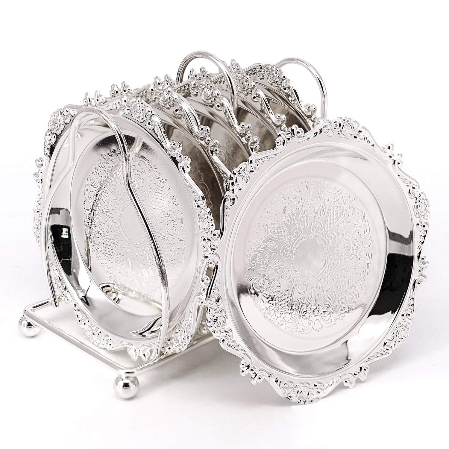 QTKJ Round Galvanized Metal Pattern Plates, Set of 7 Pieces Mini Cake ...