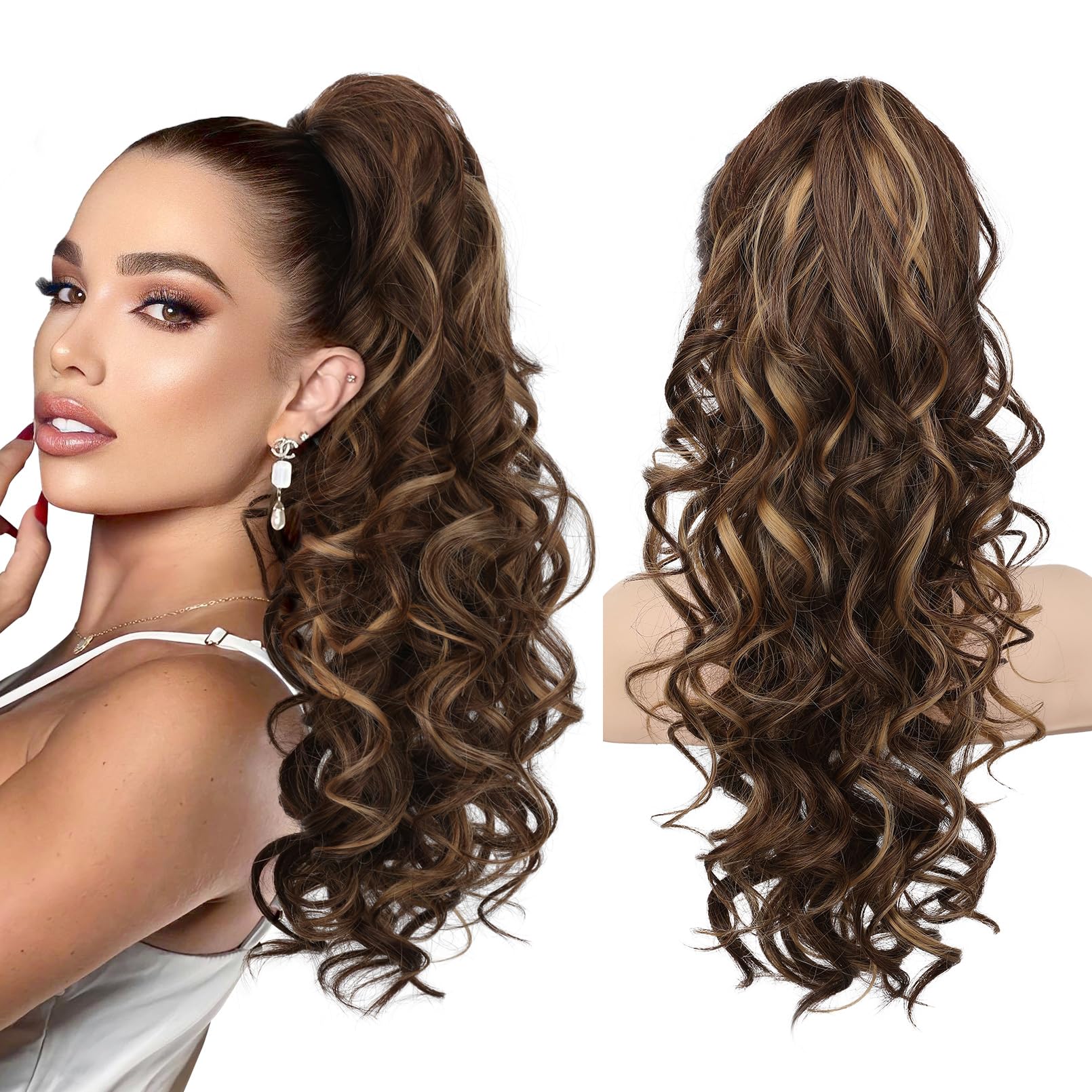 REECHO Ponytail Extension, 20" Claw Clip Ponytail Extension Curly Clip ...