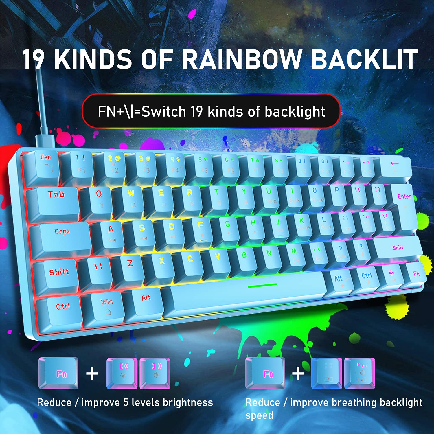 Mua 60% Compact Wired Mechanical Gaming Keyboard, Blue Switches ...