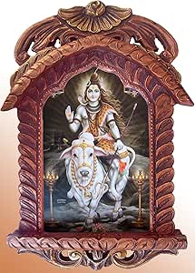 Amazon.com: Lord Shiva Riding His Cow Nandi Poster Painting in Wood ...