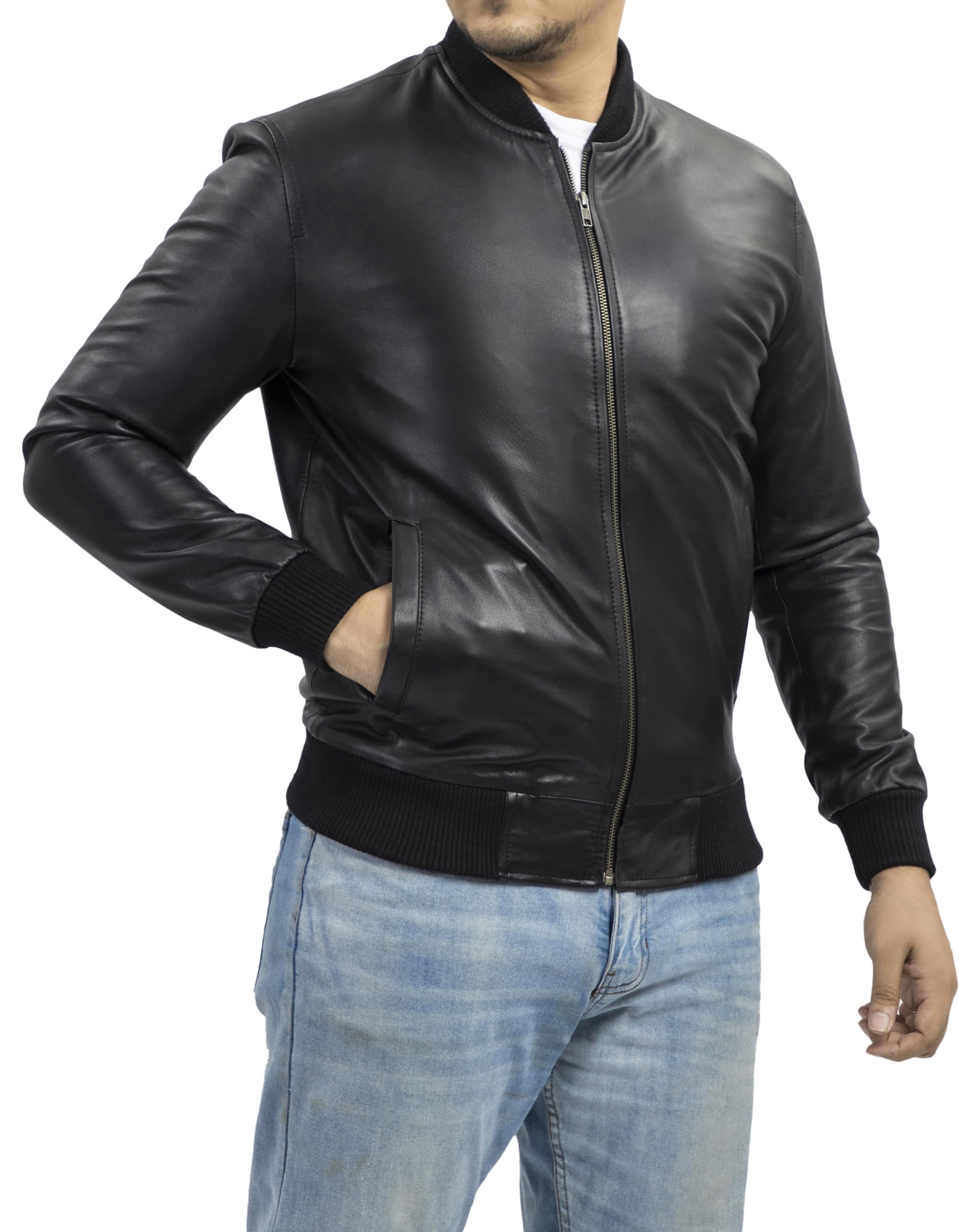 Jild Varsity Style Leather Bomber Jacket Men - Genuine Lambskin Men's ...