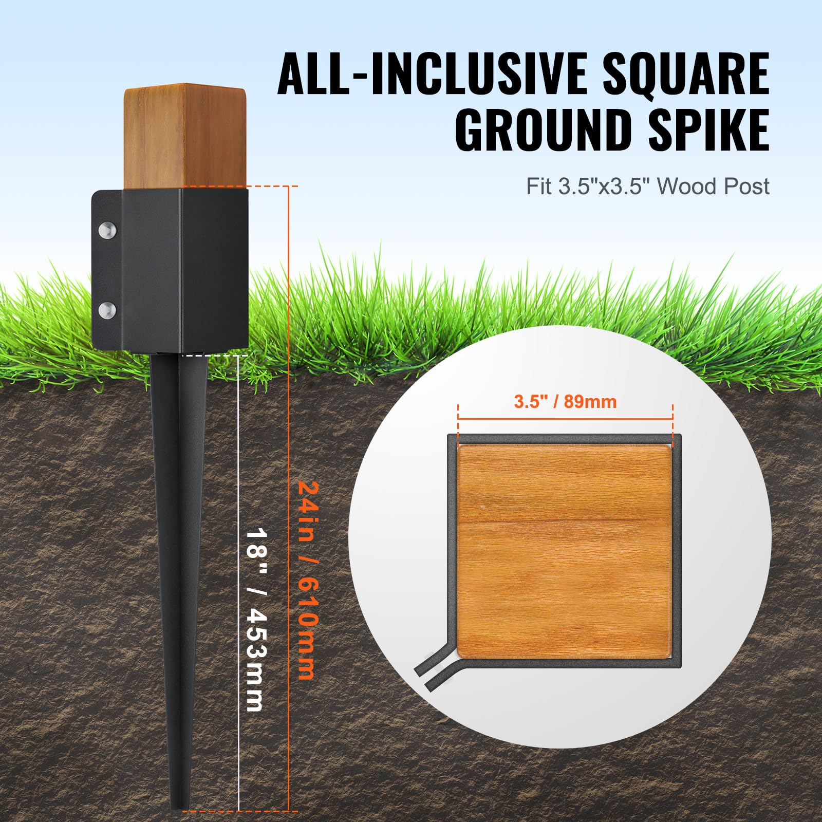 VEVOR Fence Post Anchor Ground Spike, 6 Pack 24 X 4 X 4 Inches Outer ...