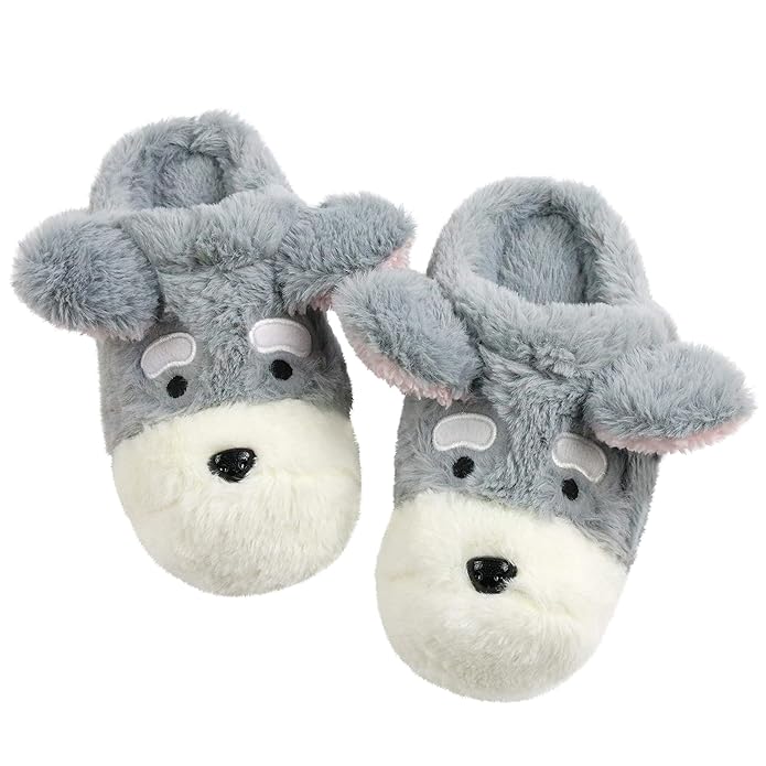 Komyufa Fuzzy Puppy Dog Animal Slippers for Women Men Non-Slip with ...