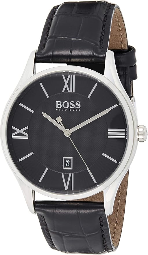 Hugo Boss Herren Datum Quarz Armbanduhr mit Lederarmband: Amazon.de: Uhren