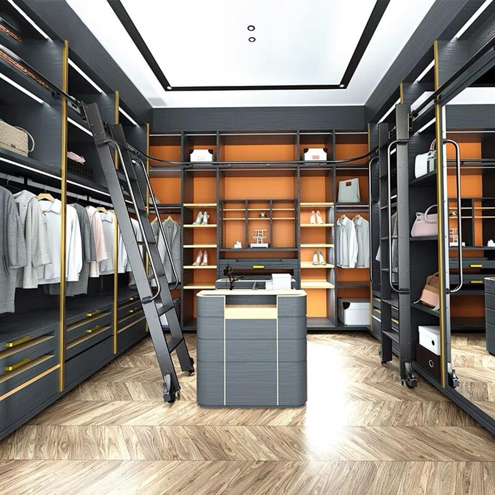 Black Hook On Rolling Library Ladder Track Kit With Metal Ladder，Pulley ...