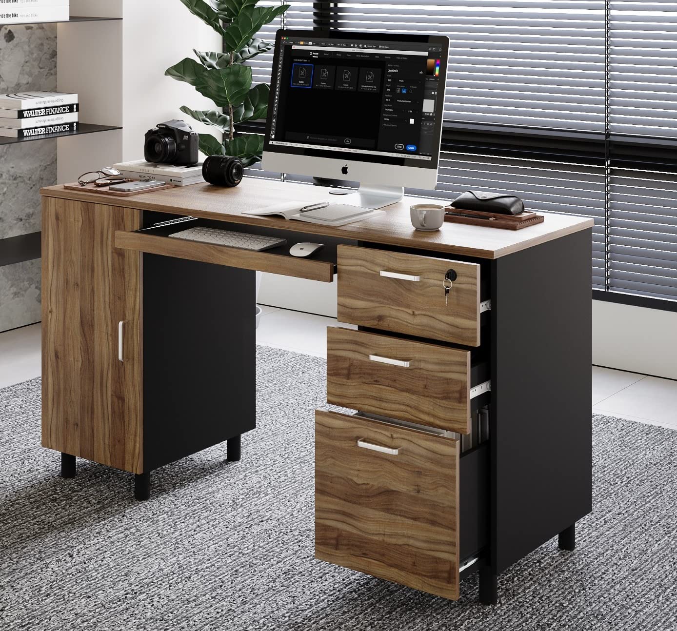 Mua Modern Design Venice Computer Office Desk with 3 Locking Drawers ...