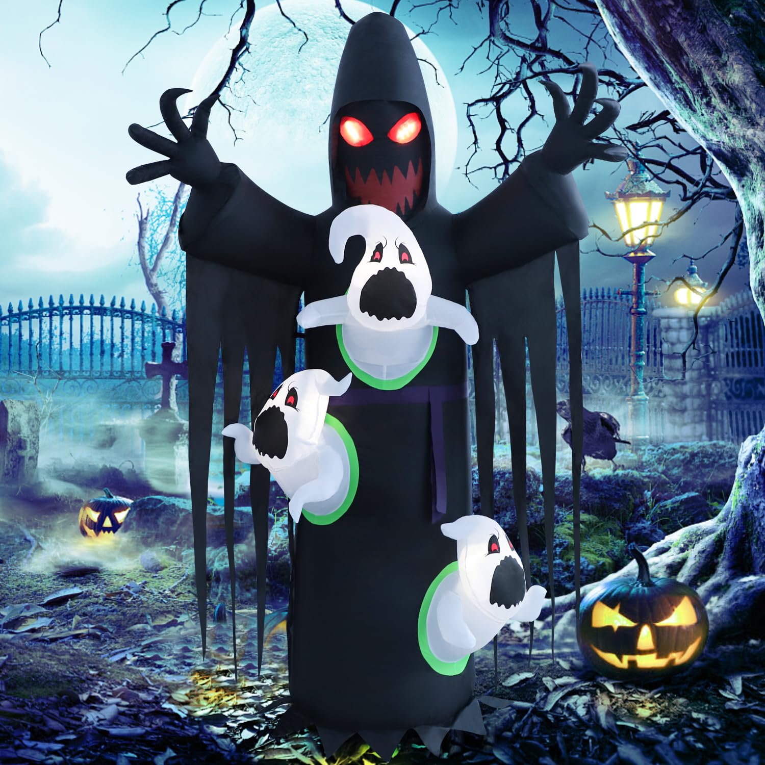 HZGDEJTG 8ft Harvester with Runaway Ghost on Chest Halloween Inflatable ...