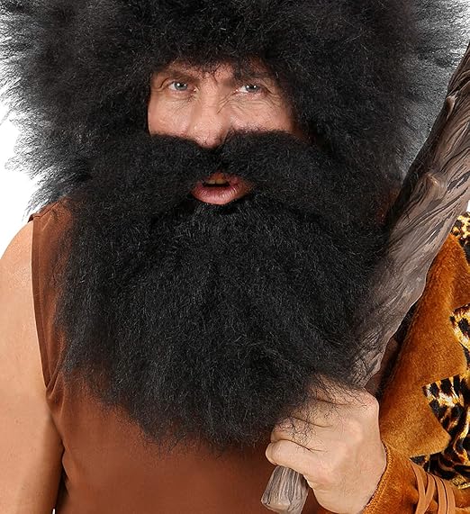 BLACK CAVEMAN BEARD IN POLYBAG Accessory for Stone Age Prehistoric ...