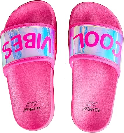 Metzuyan Girls Summer Sliders Slip on Rainbow Glitter Holographic ...