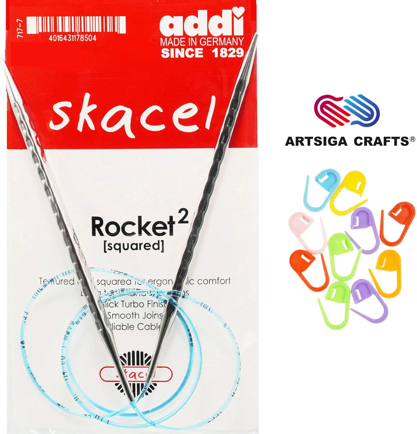 Amazon.com: addi Knitting Needles Circular Rocket 2 Squared Turbo Blue ...