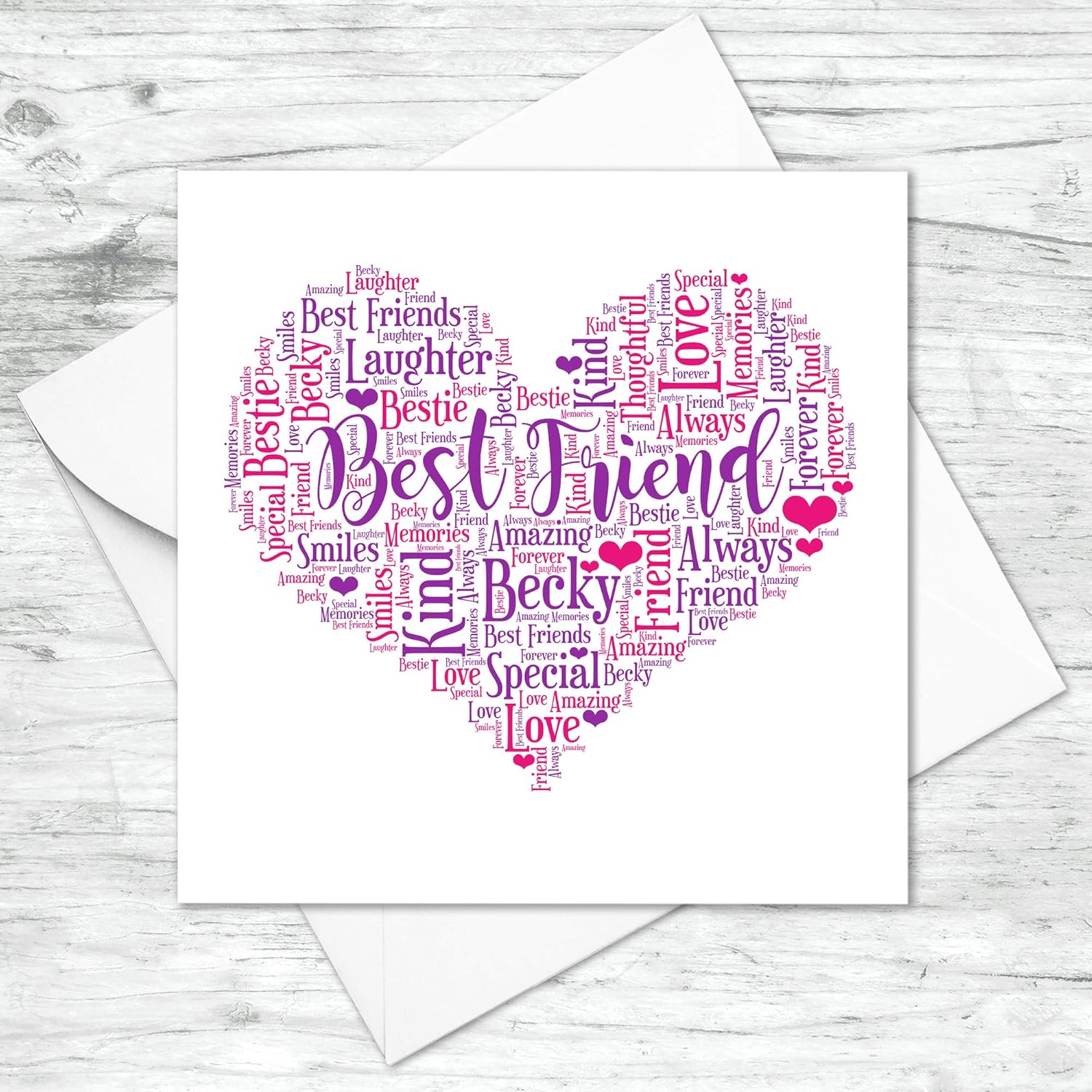 Personalised Best Friend Heart Word Art Card: Amazon.co.uk: Handmade