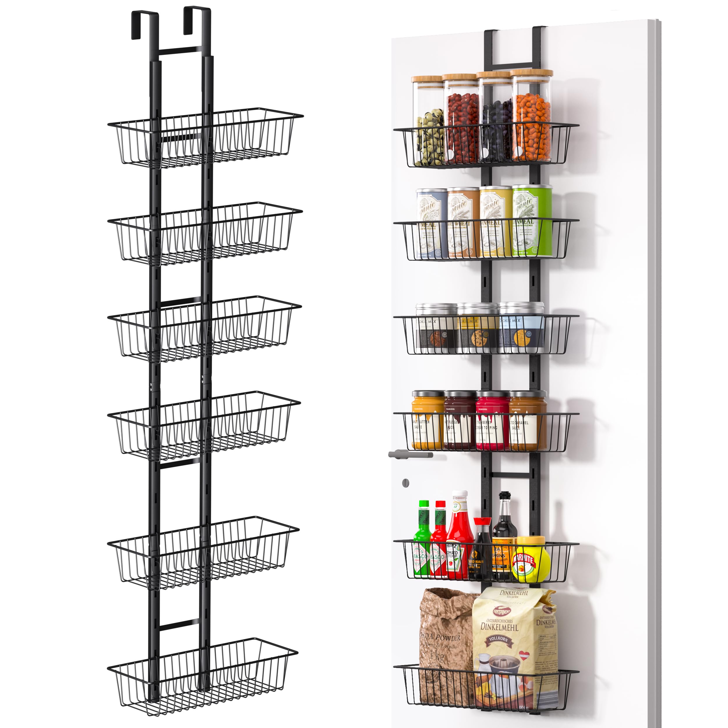 LUXEAR Over the Door Pantry Organizer, 6-Tier Adjustable Over the Door ...