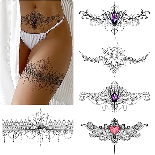Roarhowl Lace Tattoos, Large Sexy Temporary Tattoo Set, Temporary Tattoos For Women, Belly Back ...