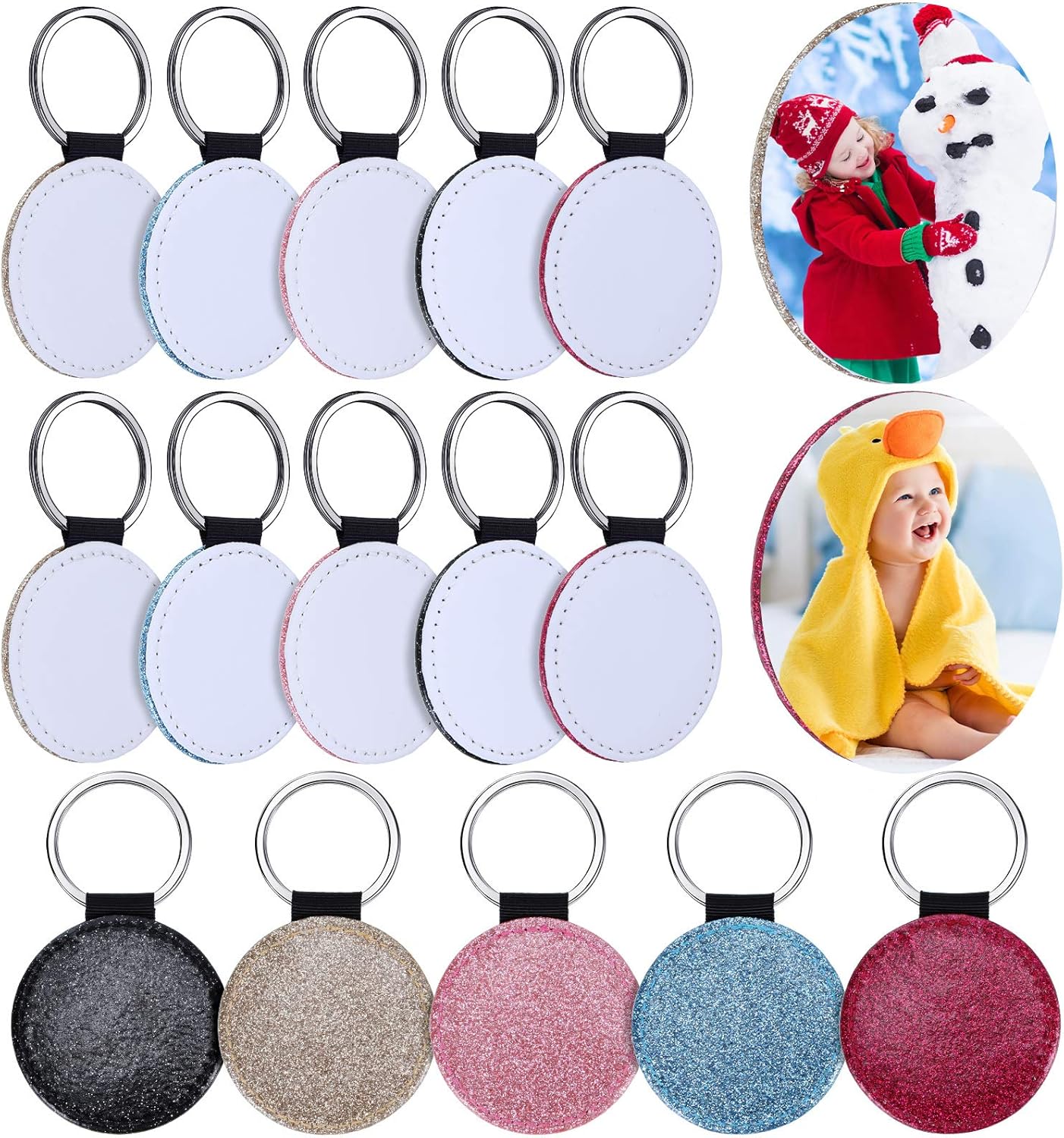 15 Pieces Sublimation Blank Keychain Glitter PU Leather Keychain Heat ...