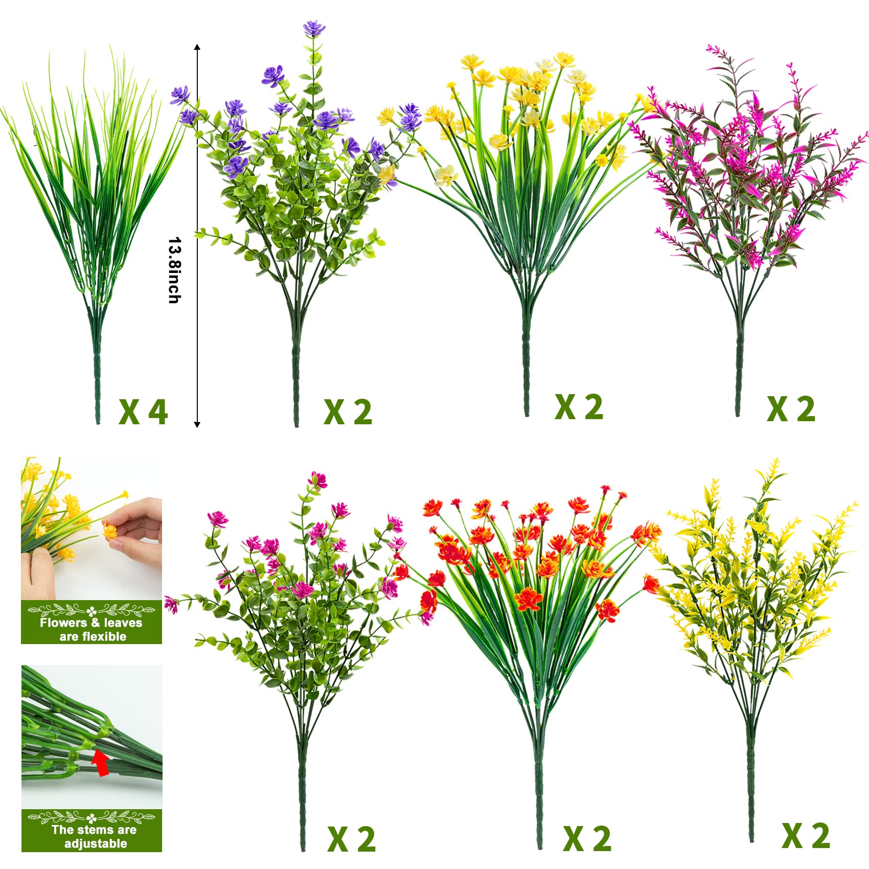 16 Bundles Artificial Flowers for Outdoors Fake Plastic Plants Faux ...