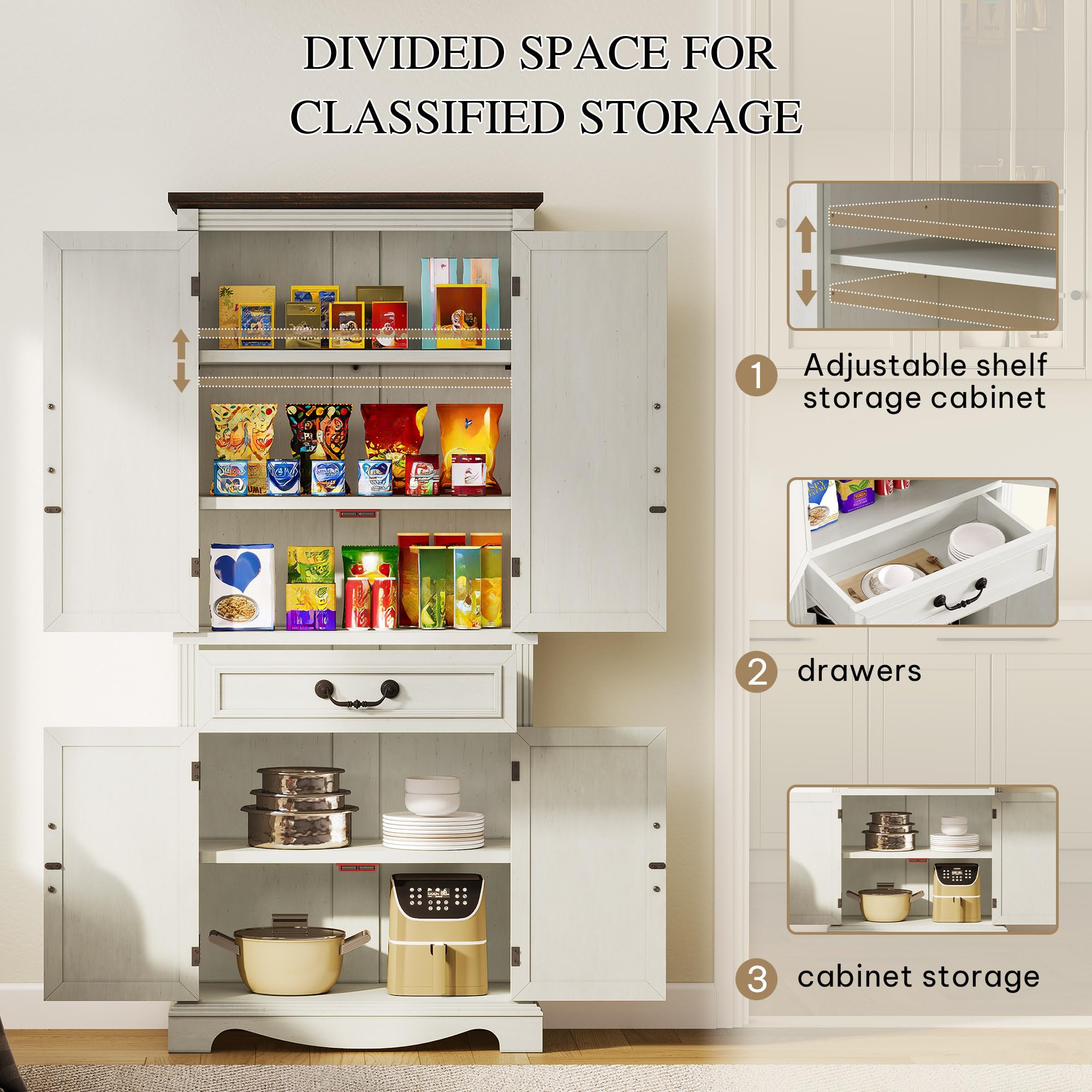 DWVO 71" Tall Kitchen Pantry Cabinet, Farmhouse Freestanding Storage ...