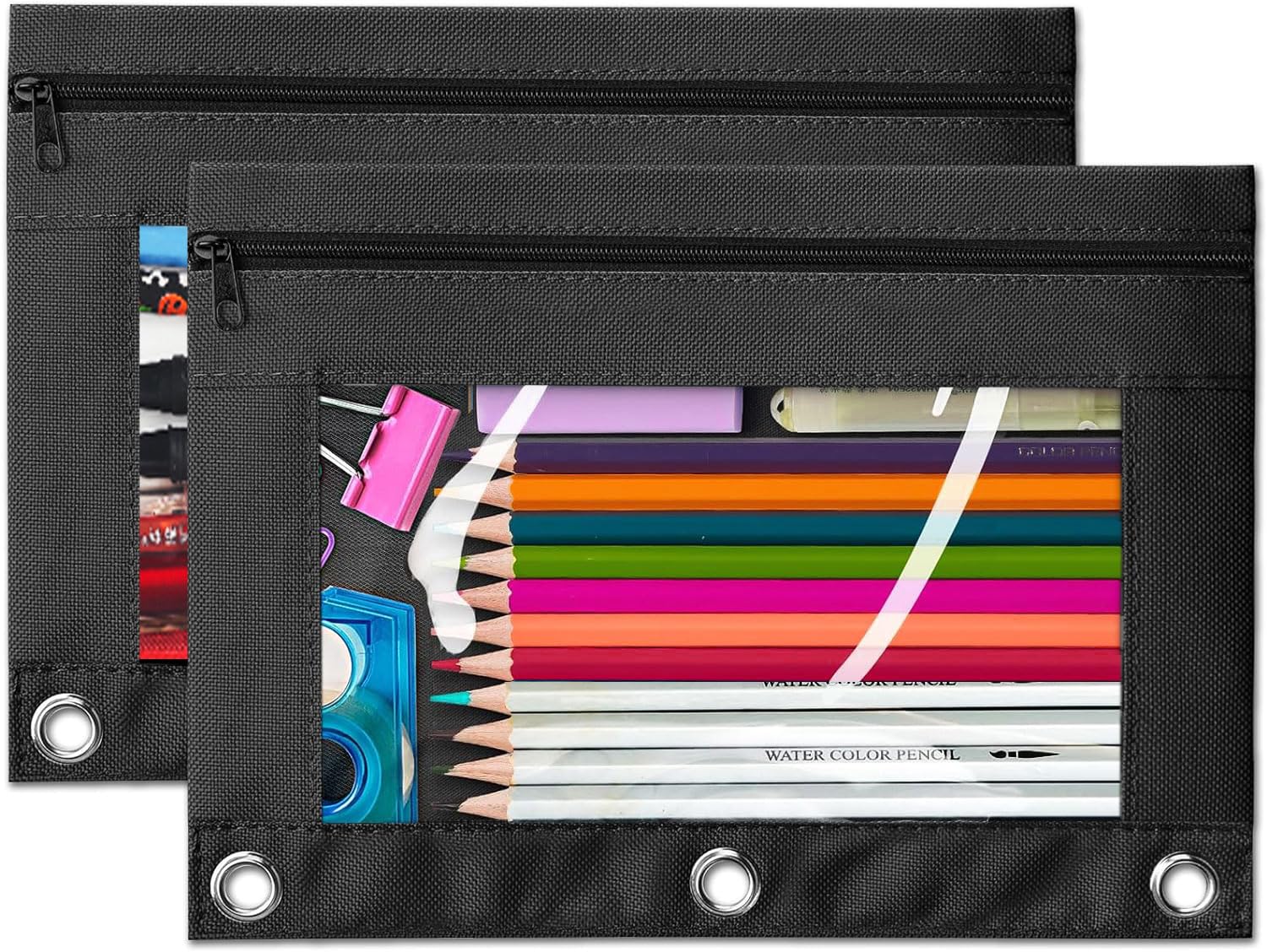 Pencil Pouch for 3 Ring Binder,Bulk, Zipper Pencil Case with Clear ...