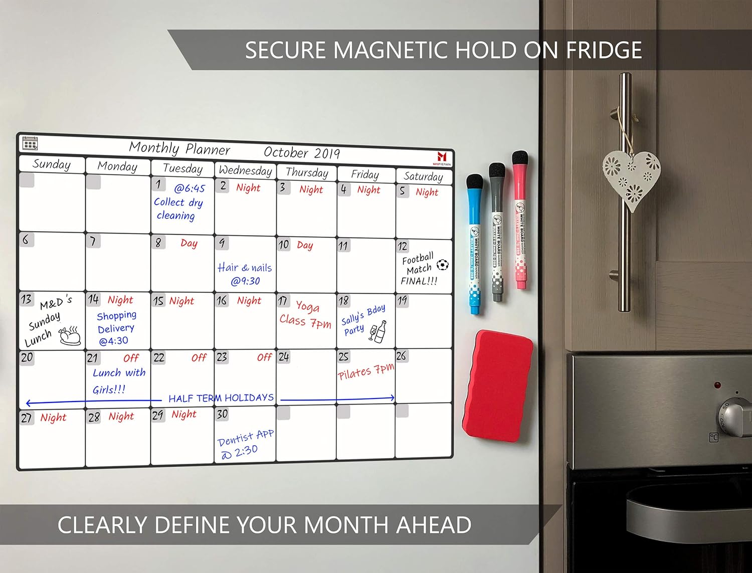 Magnetic Calendar Monthly Planner Whiteboard, Fridge, Wall or Cupboard ...