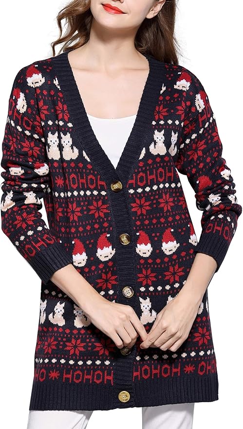 v28 Womens Oversized Christmas Reindeer Cardigan: Amazon.ca: Clothing ...