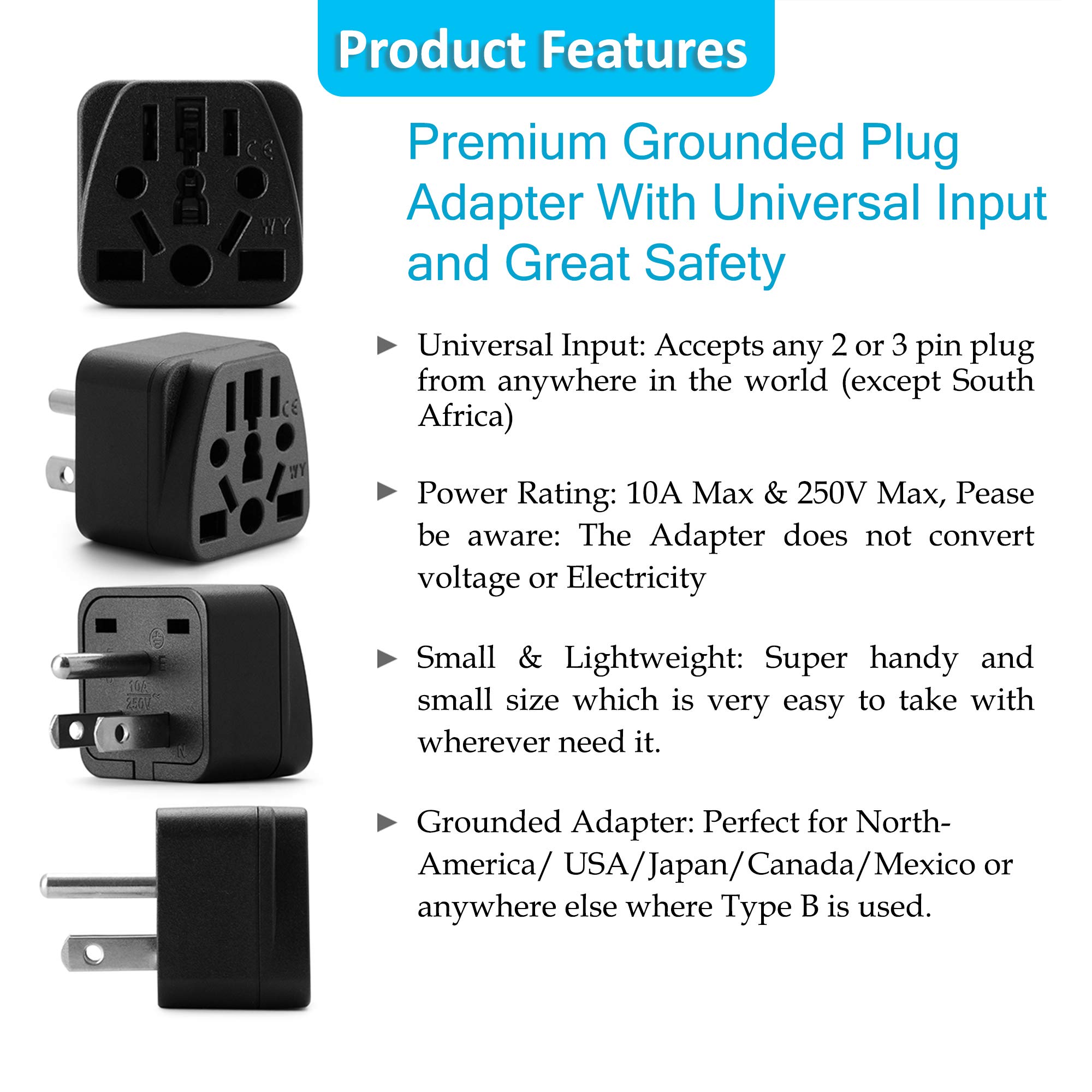 Mua US Travel Plug Adapter, EU,AU,UK,NZ,CN,in to USA (Type B), Grounded ...