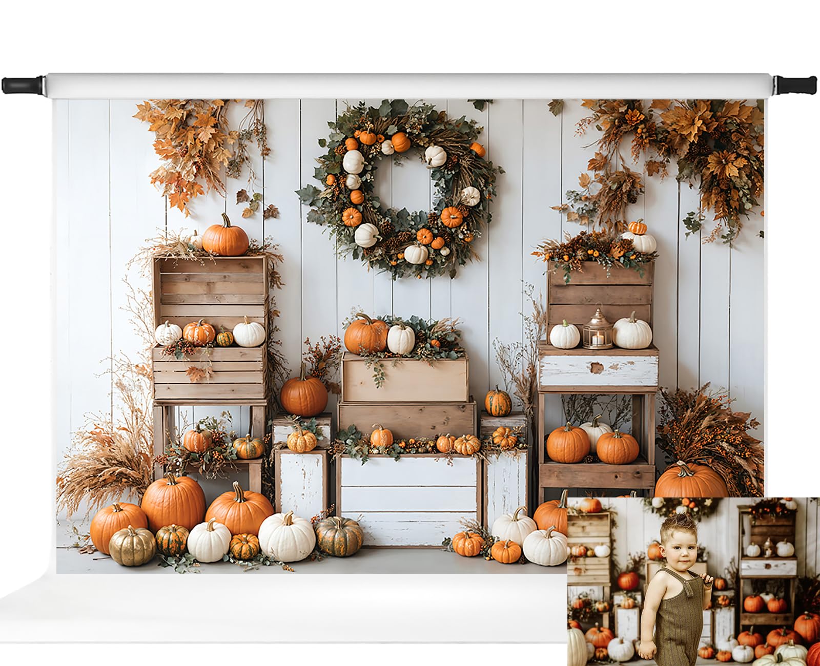 Kate Fall Backdrops White Background Autumn Party Decorations Pumpkins ...