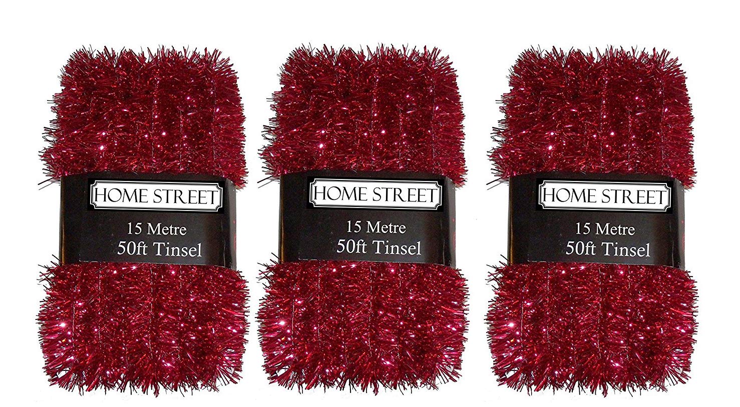 Extra long 45 metre 150 foot tinsel in a choice of red silver or gold ...