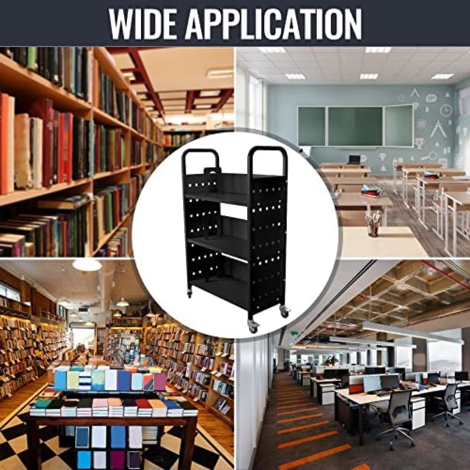 Library Book Cart, 200 LBS Single Sided V-Shaped Rolling Book Cart With ...