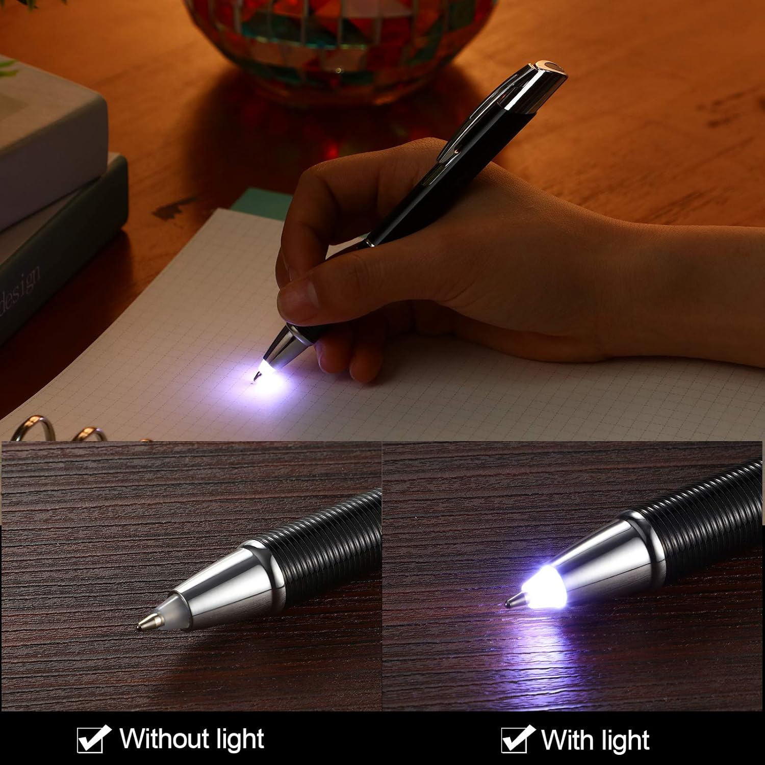 4 Pieces Lighted Tip Pen Ballpoint Pen with Light Bright White ...