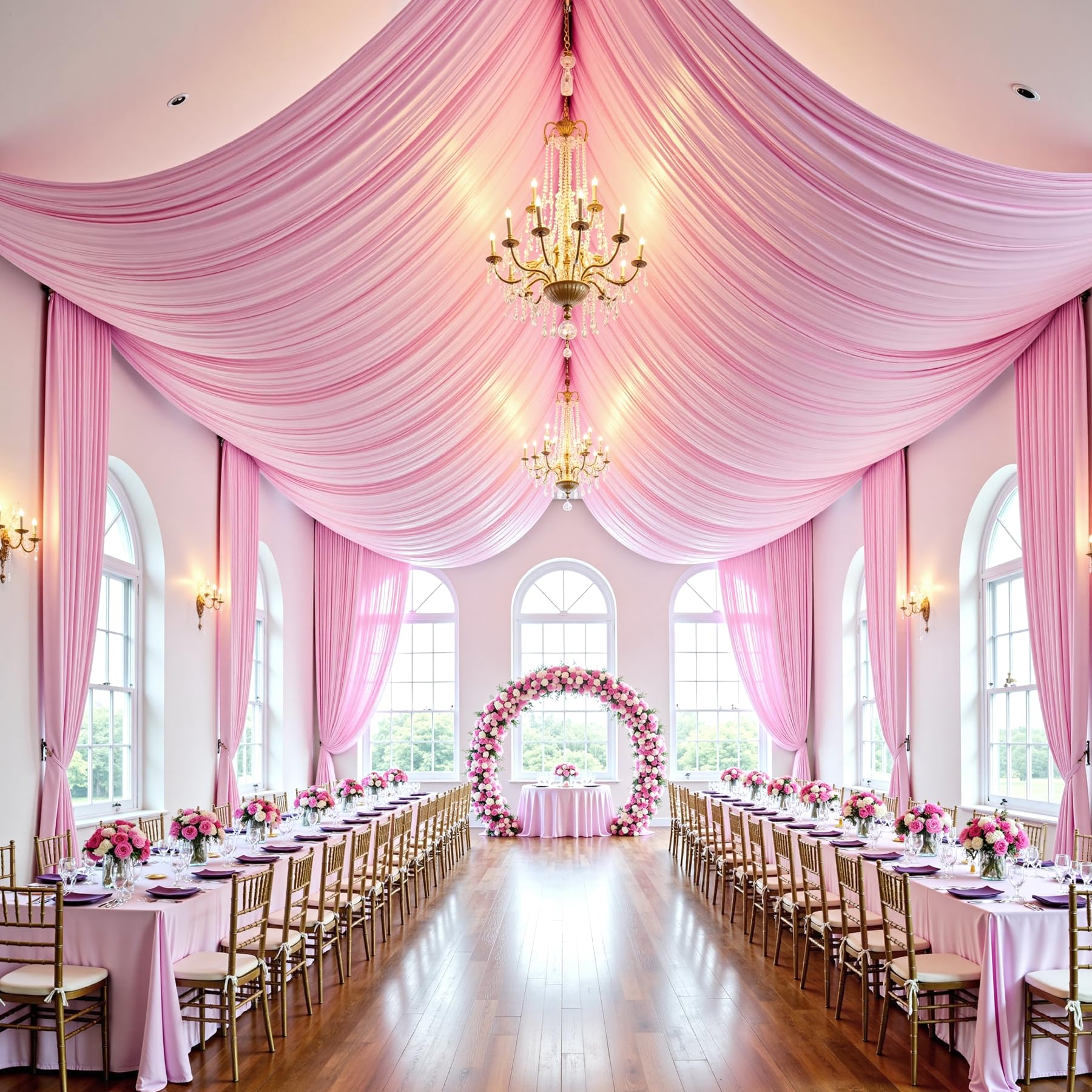 20ftx20ft Baby Pink Backdrop Ceiling Drapes,4Panels 20ft Height Wrinkle ...