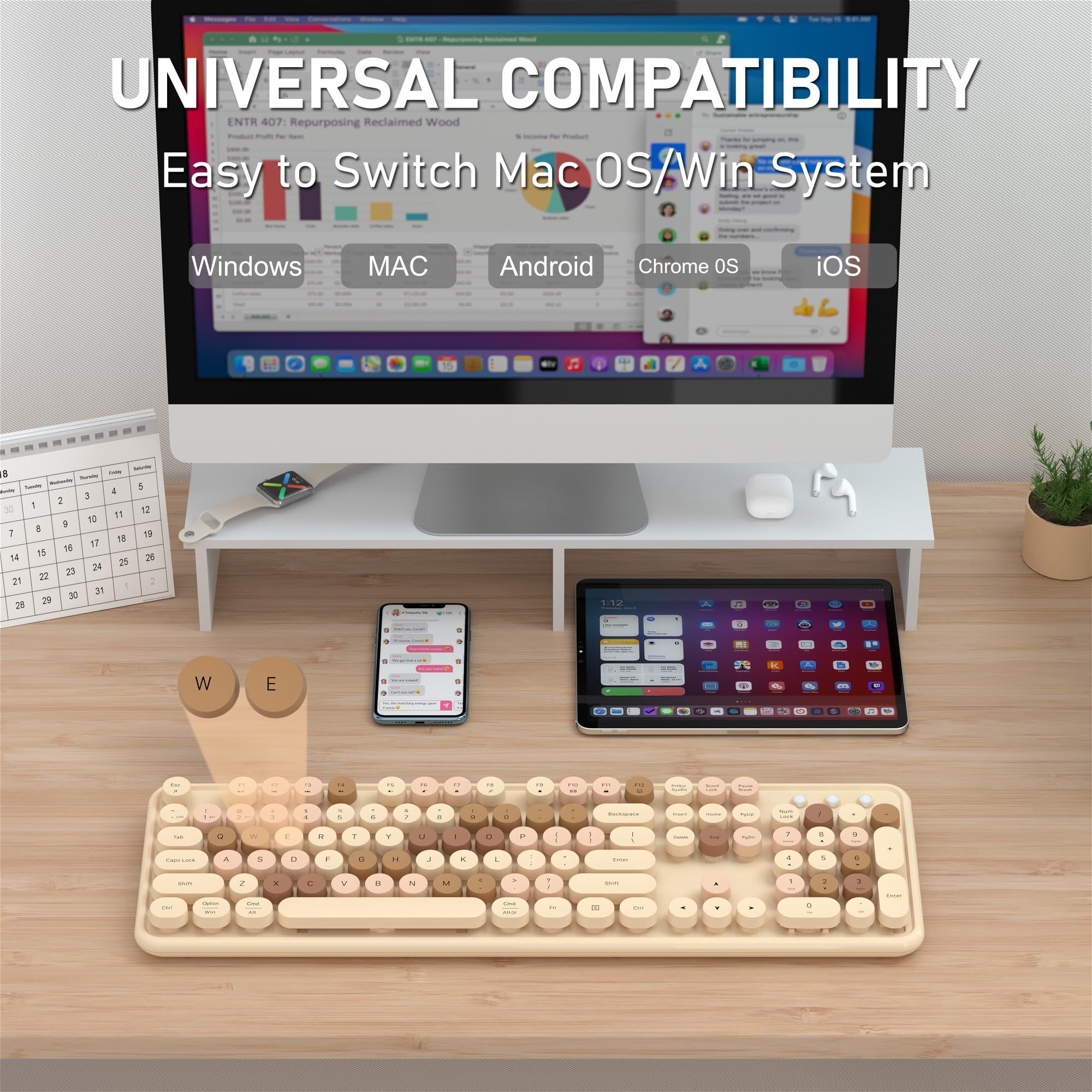 Mua Colorful Wireless Bluetooth Keyboard, 2.4G & Dual Bluetooth Multi ...