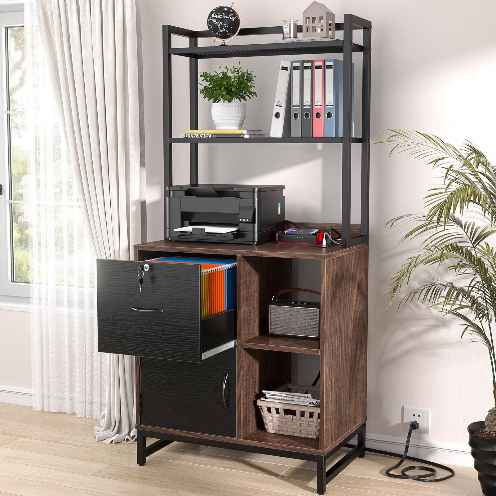 Homieasy Vertical Filing Cabinet with Lock & Charging Station, Large ...