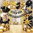 Amazon.com: 107pcs Black Gold Birthday Party Decorations with Happy Birthday Banner Foil ...