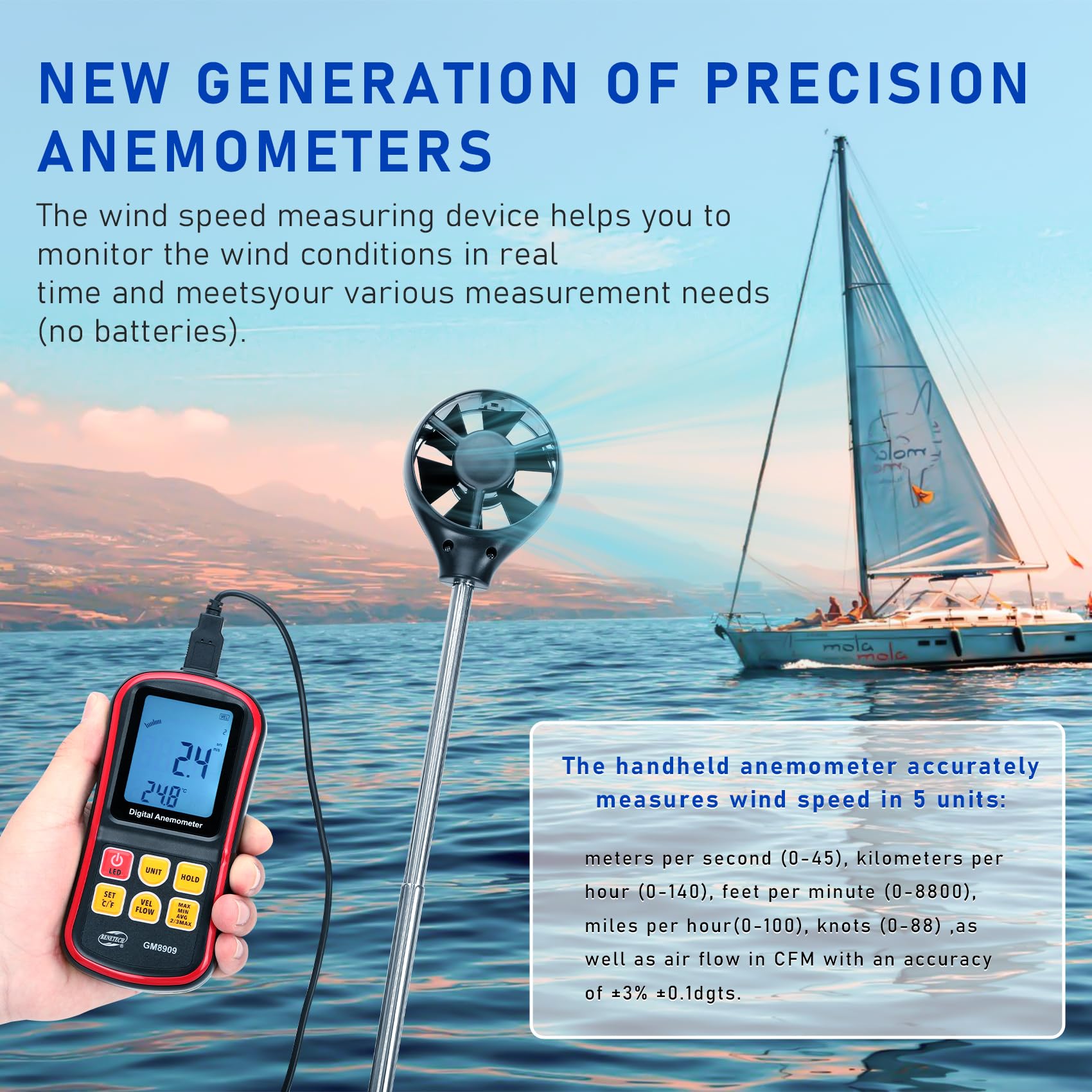 Mua NURATIT Handheld CFM Anemometer, Digital Anemometer Measures Air ...